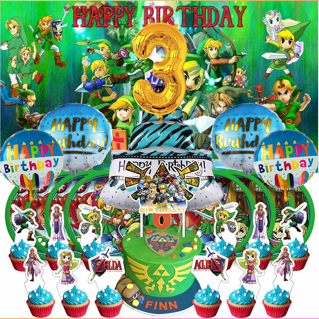 The Legend of Zelda 3rd Tableware Balloons Cake Toppers Backdrop Banner ...
