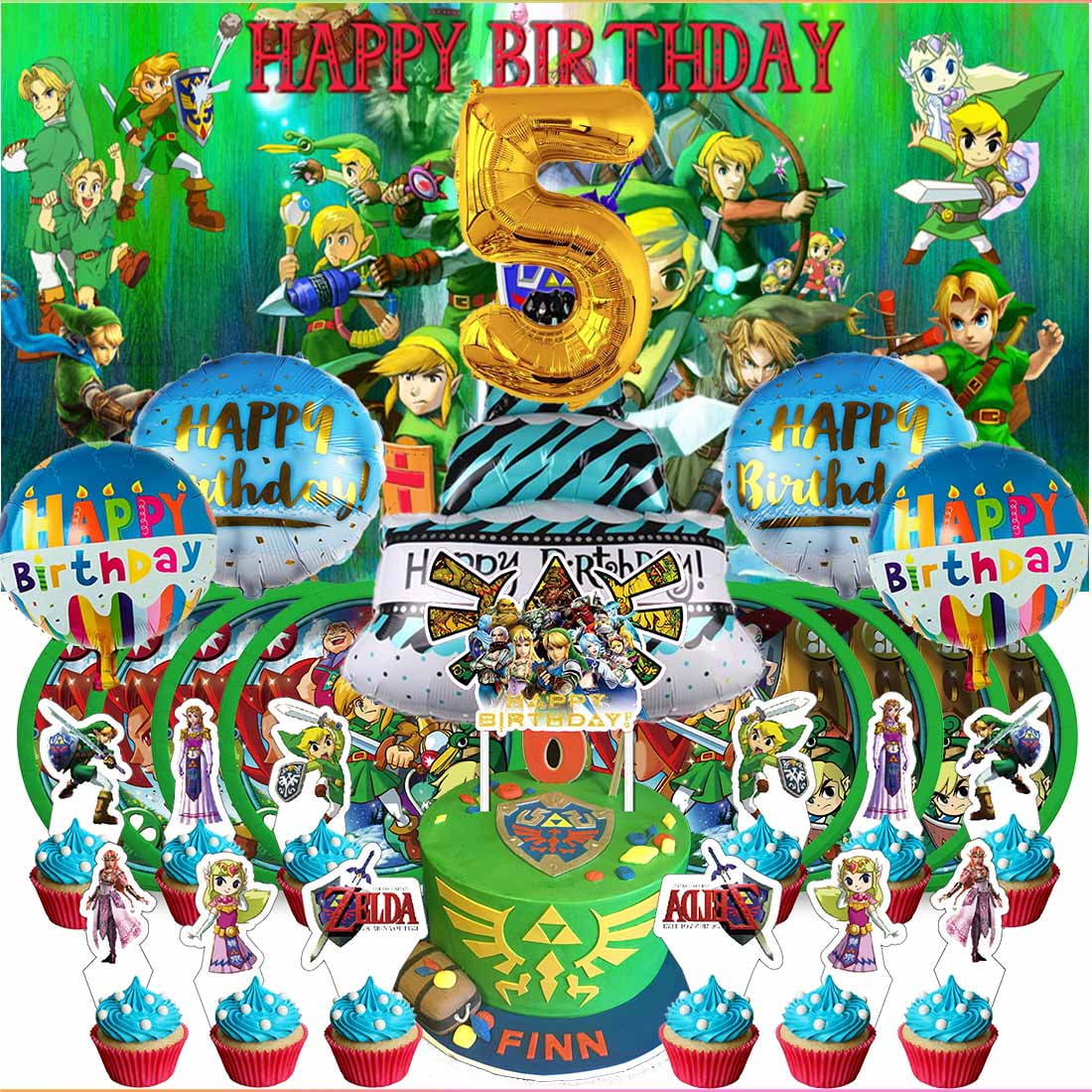 The Legend of Zelda 5th Tableware Balloons Cake Toppers Backdrop Banner ...