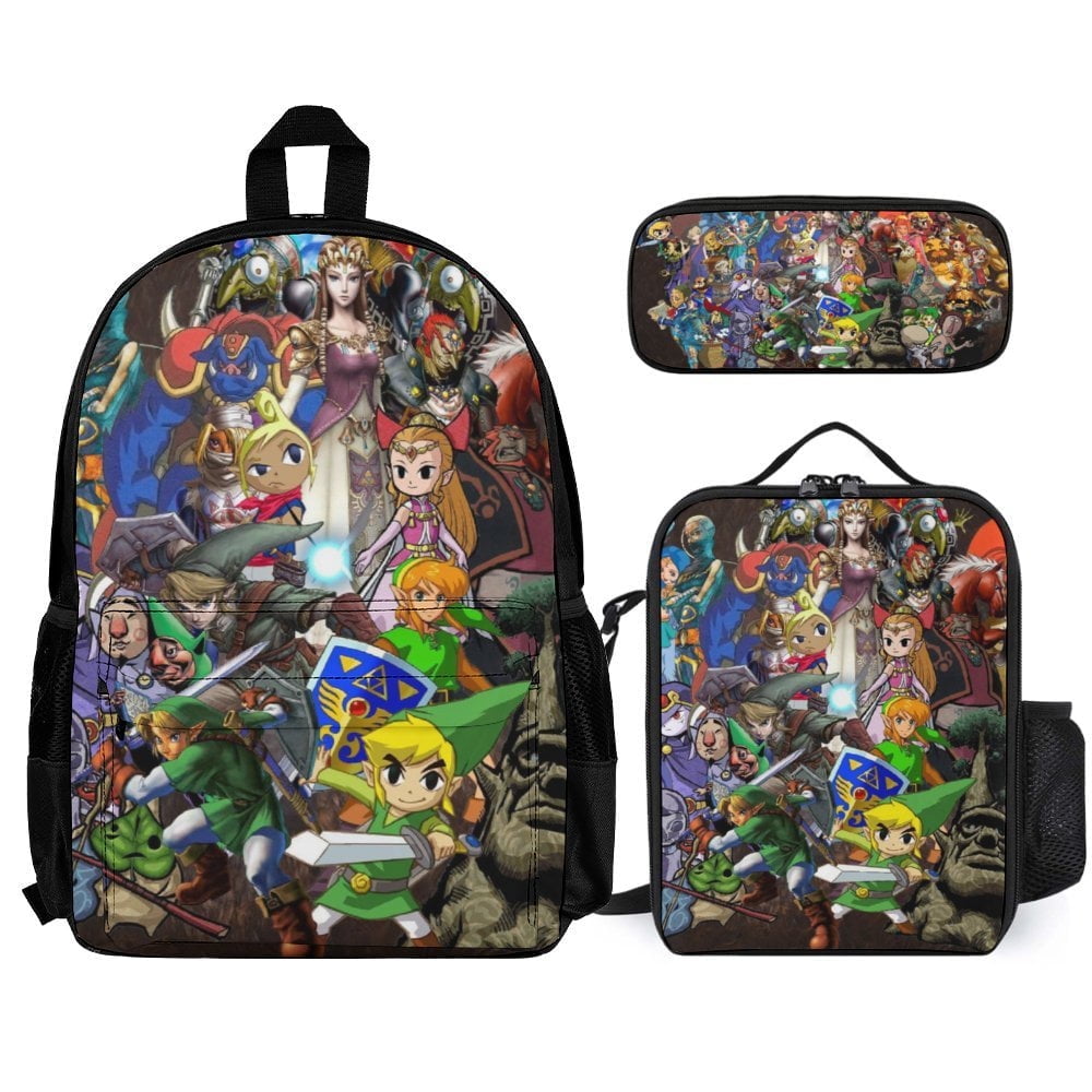 The Legend of Zelda Backpacks 3 Piece Set Bookbag with Lunch Bag And ...