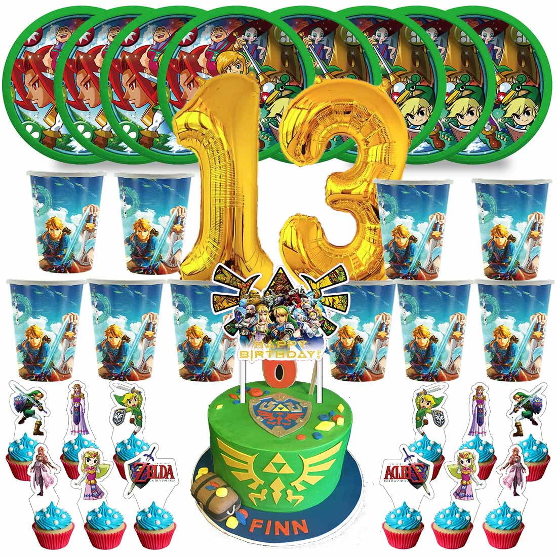 The Legend of Zelda Birthday 13th Cups Party Supplies Plates Fans ...
