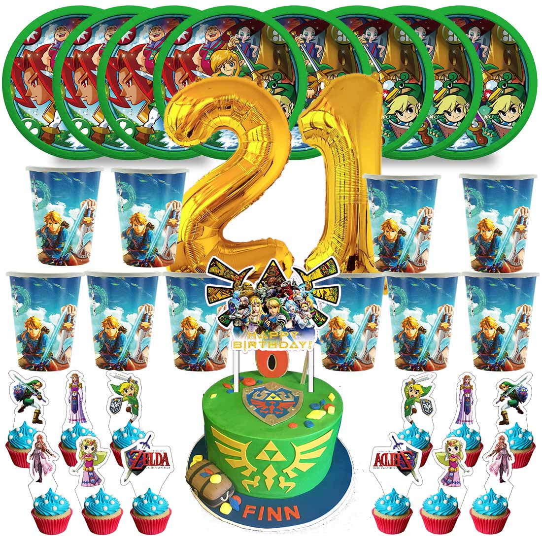 The Legend of Zelda Birthday 21th Cups Party Supplies Plates Fans ...