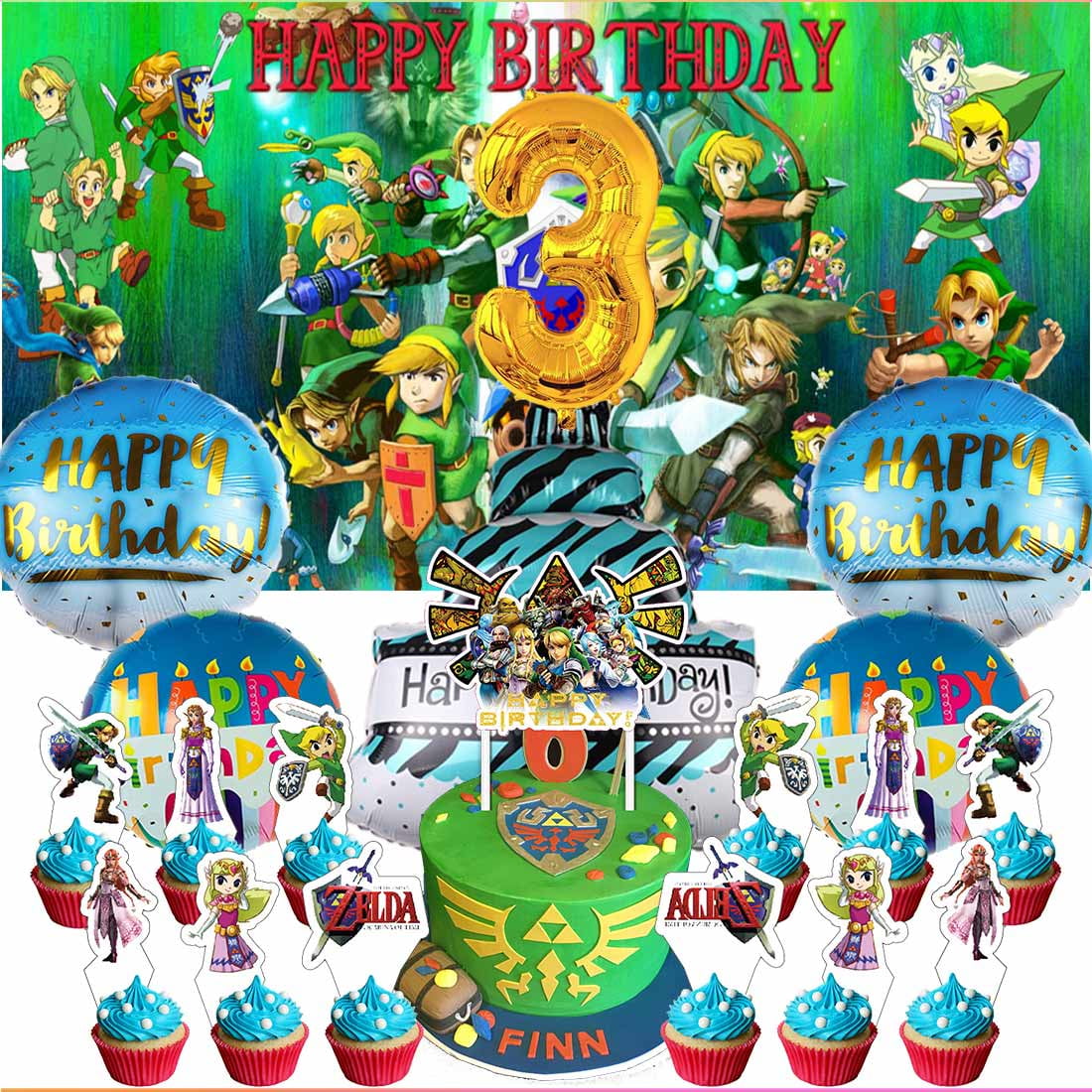 The Legend of Zelda Party Supplies Decor 3rd Kit Balloons Birthday Cake ...