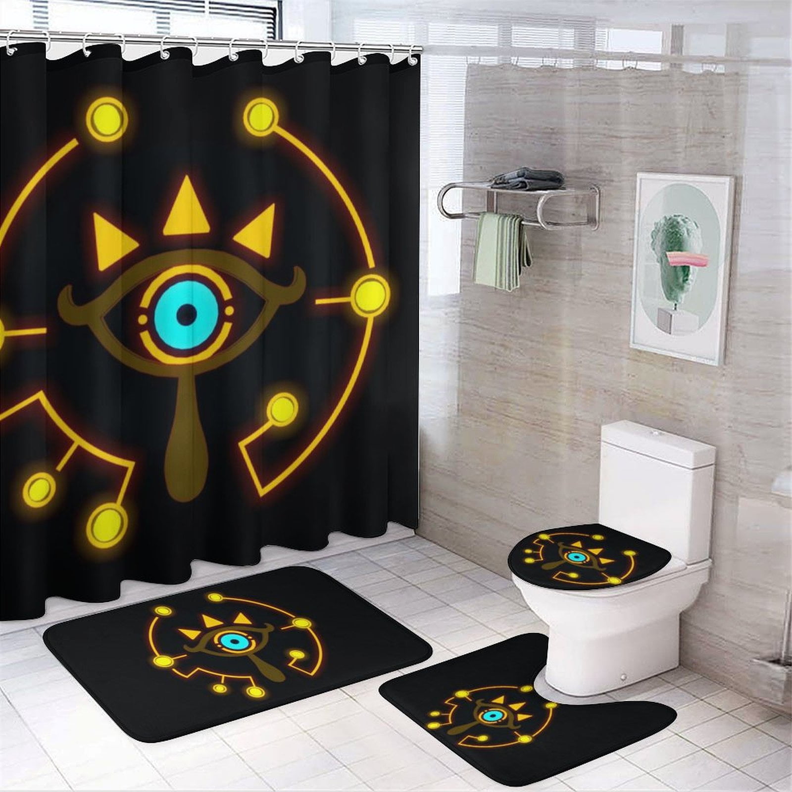 The Legend of Zelda Shower Curtain Set 4-Piece Bathroom Set with Non ...