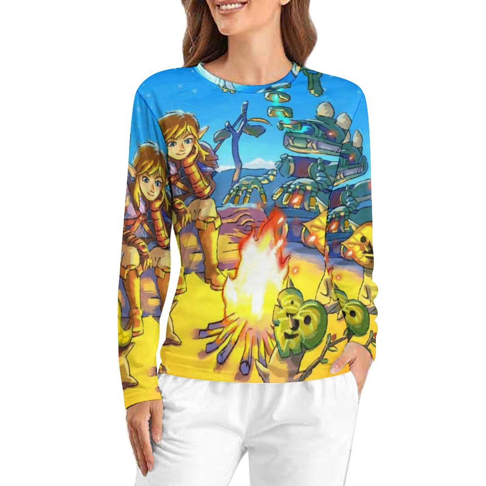 The Legend of Zelda Womens Pajama Top Crew Neck Long Sleeve T-Shirt ...
