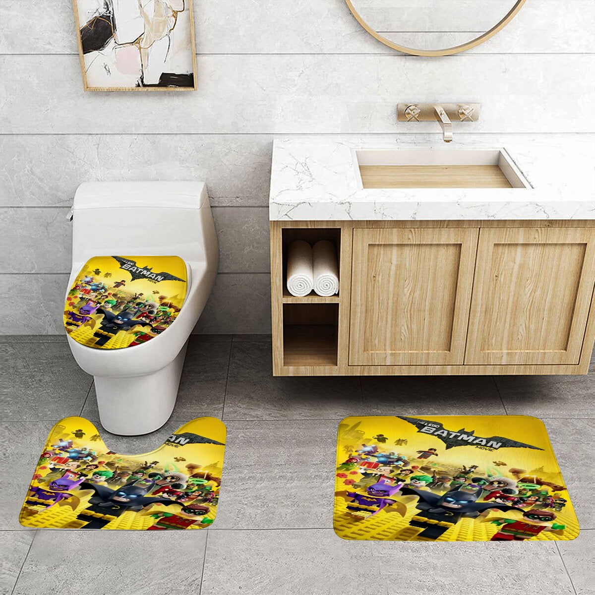 The Lego Batman Movie floor mat and toilet set is durable, machine ...