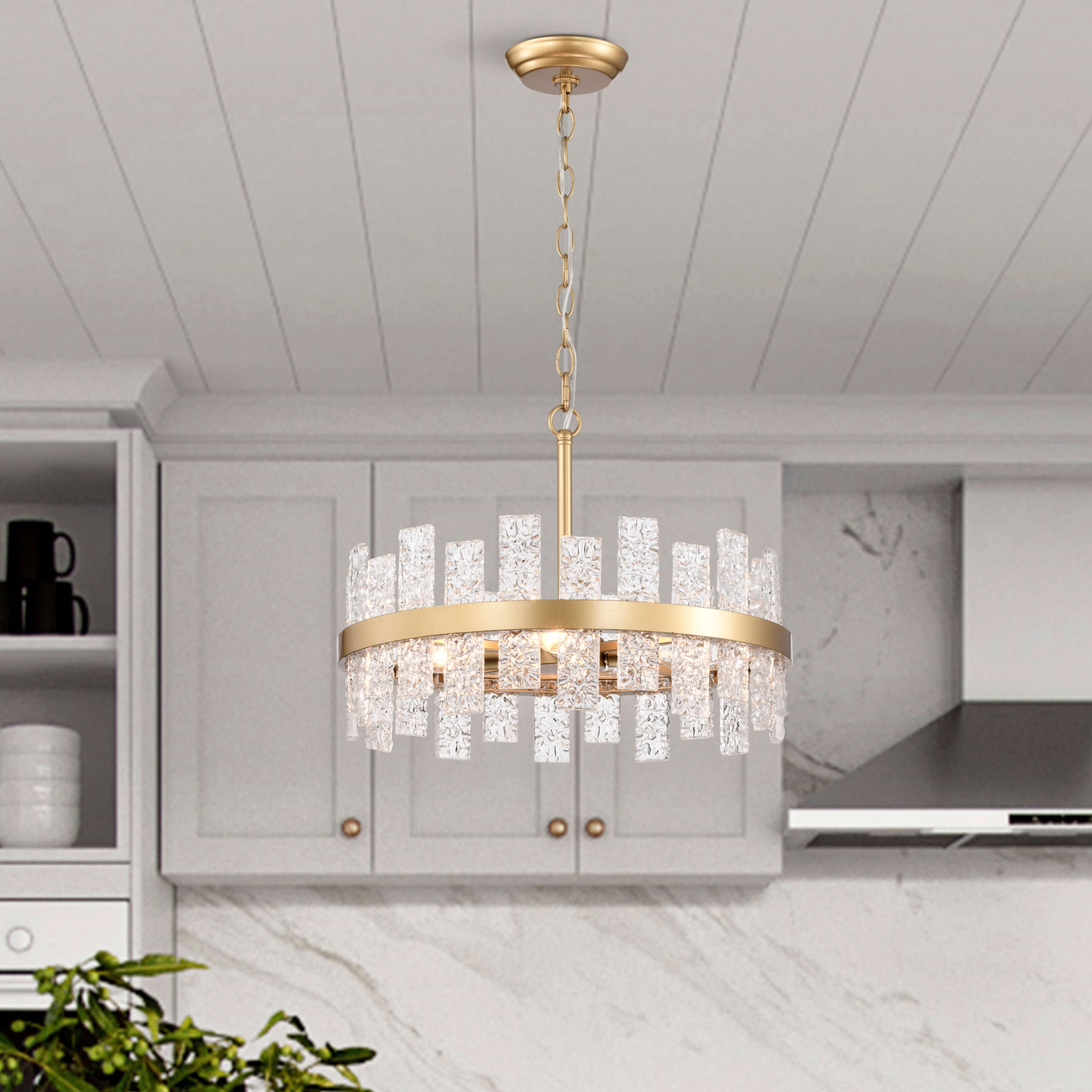 Casandra 6-Light Bronze Drum Glass Strip Chandelier, LED Compatible ...