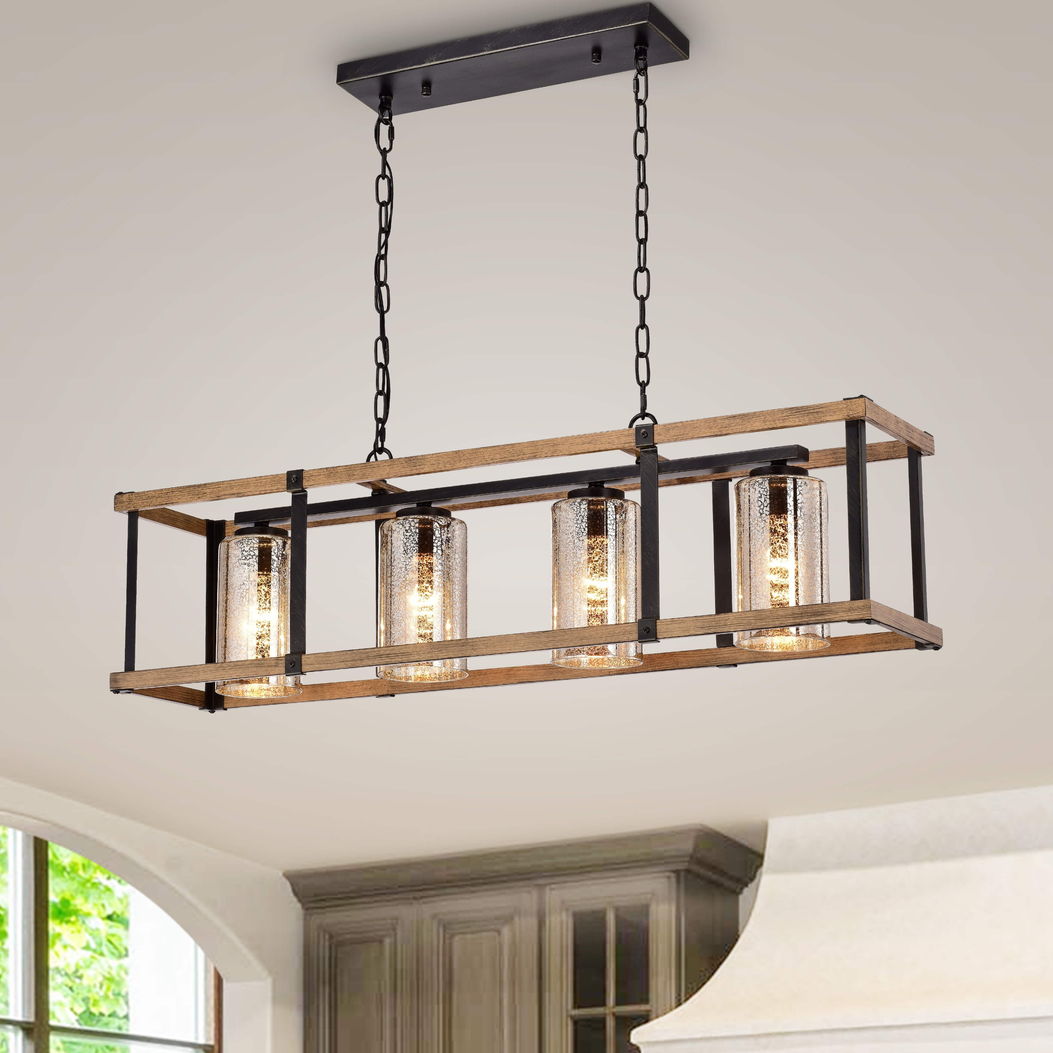 The Lighting Store Corina Faux Wood Grain and Antique Black Glass ...
