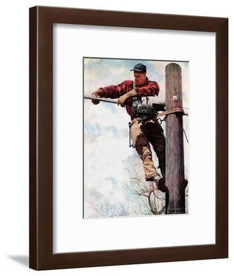 The Lineman or Telephone Lineman on Pole, Figurative Framed Art Print ...