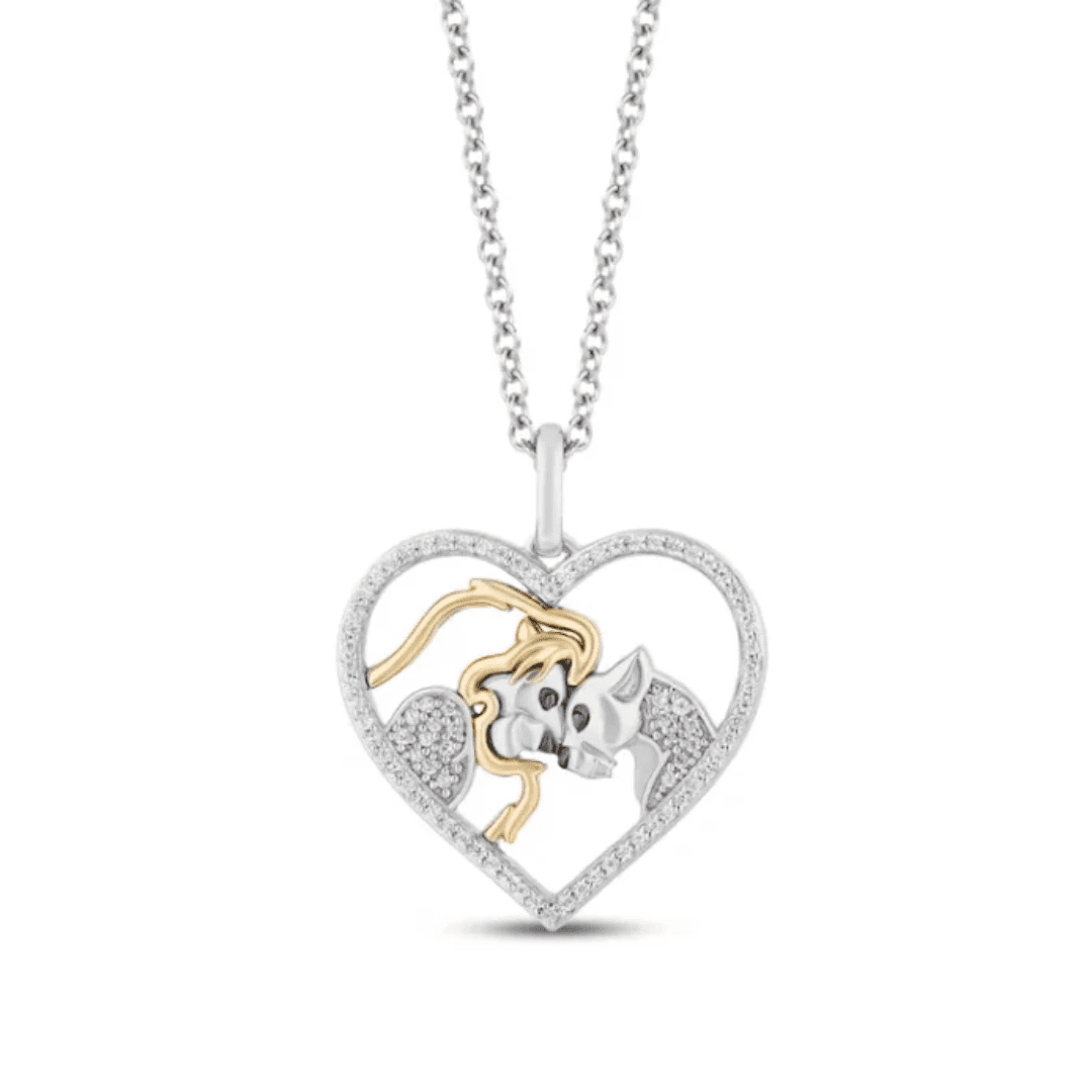 The Lion King Diamond Heart Necklace in 925 Sterling Silver Cute Simba ...
