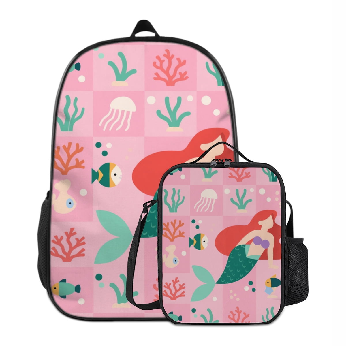 The Little Mer×maid Backpack with Insulated Lunch Box Set Unisex Travel ...
