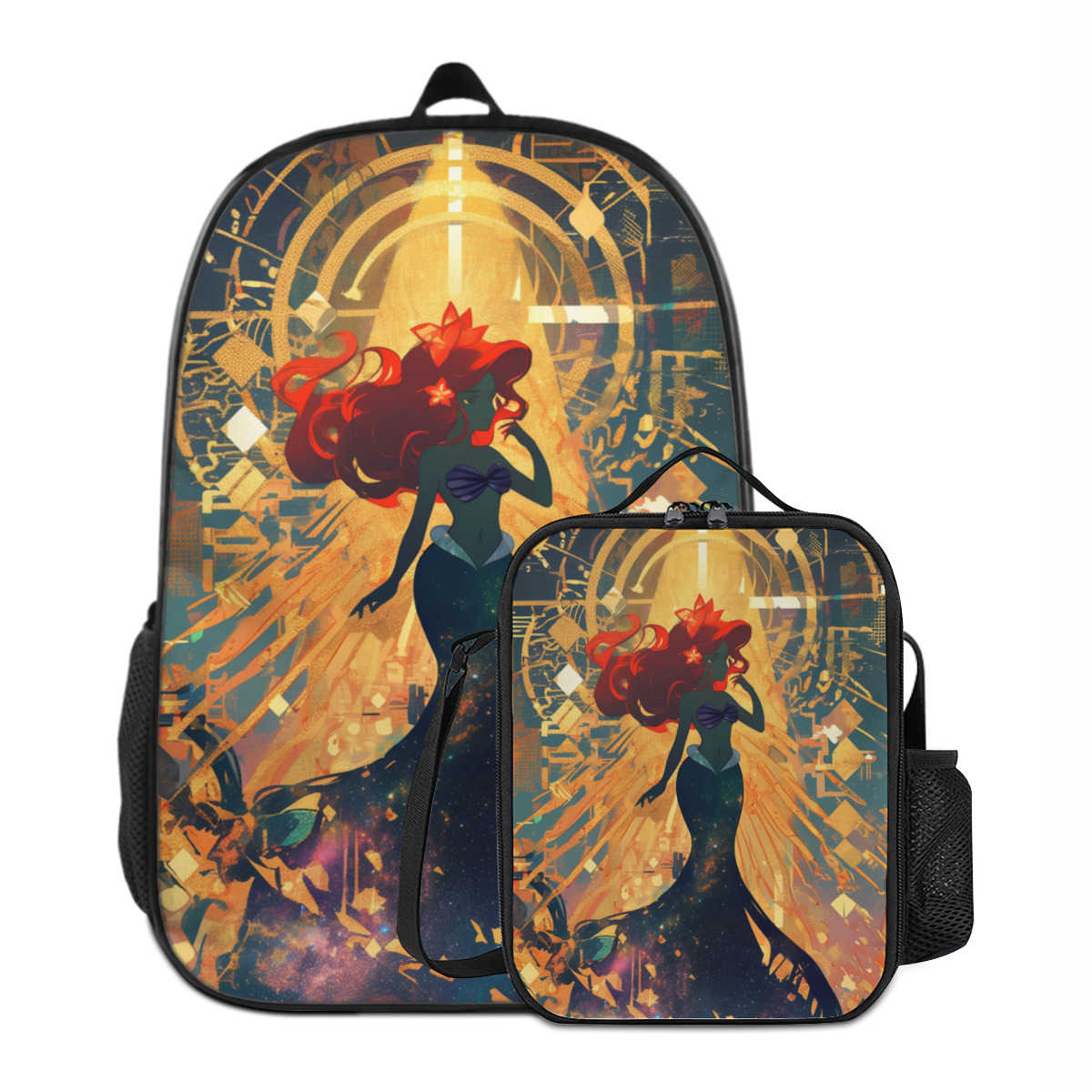 The Little Mer×maid Backpack with Insulated Lunch Box Set Unisex Travel ...