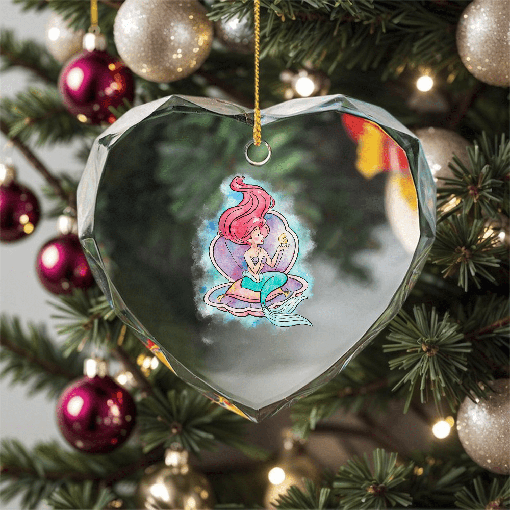 The Little Mermaid Ariel In Shell Pose Ornament, Hanging Decor, Crystal ...
