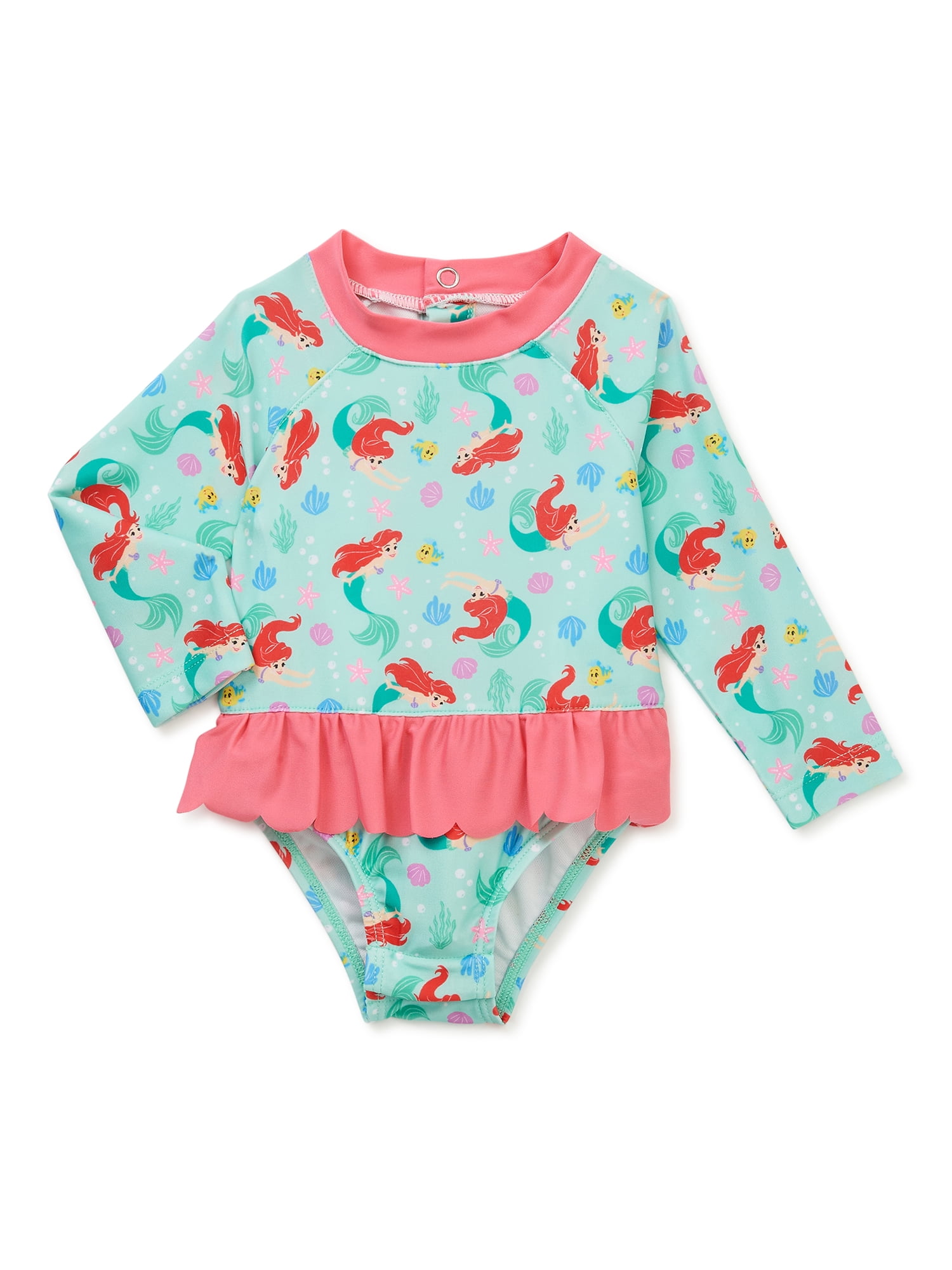 The Little Mermaid Baby Girl Swim One Piece Rash Guard, Sizes 0-12M ...