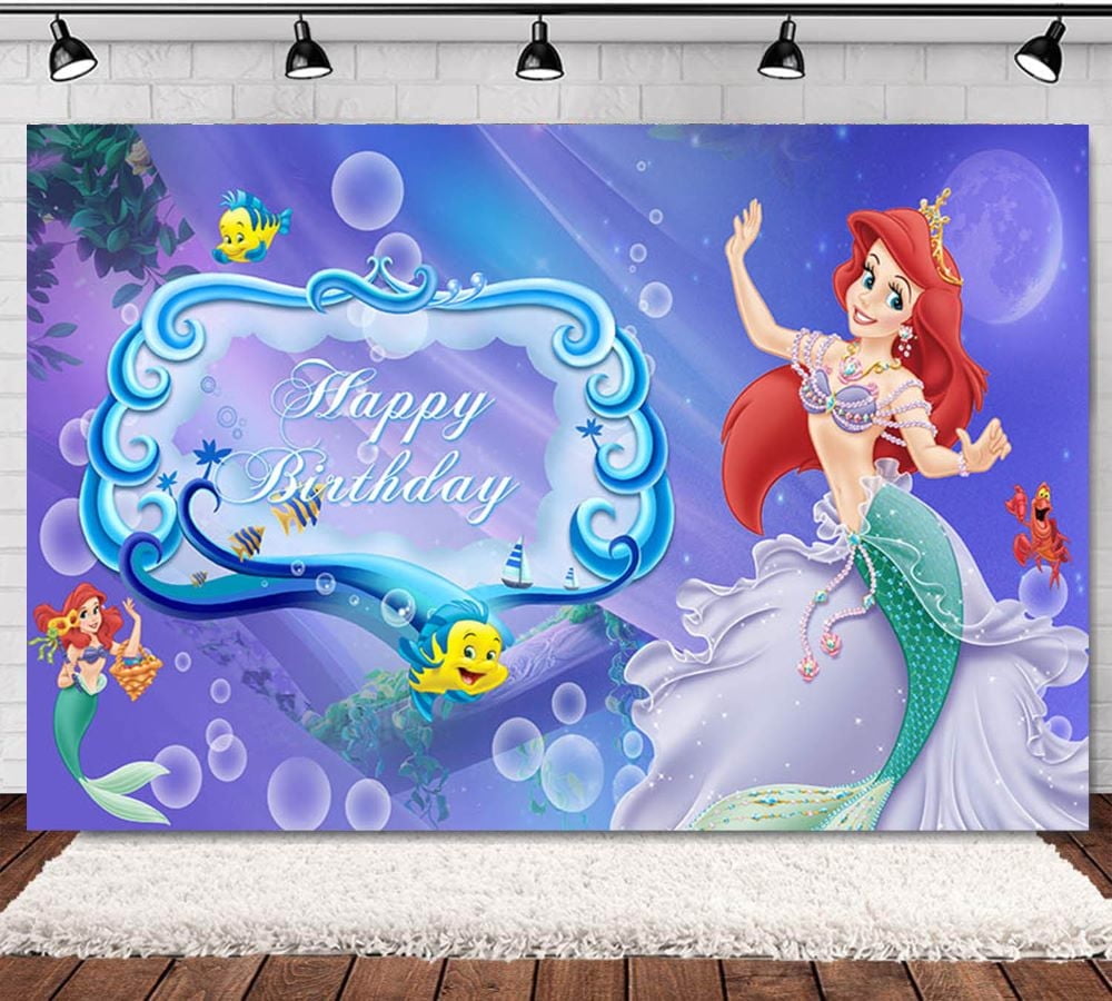 Ariel Cartoon Theme Birthday Flag Background Banner Children's Party ...
