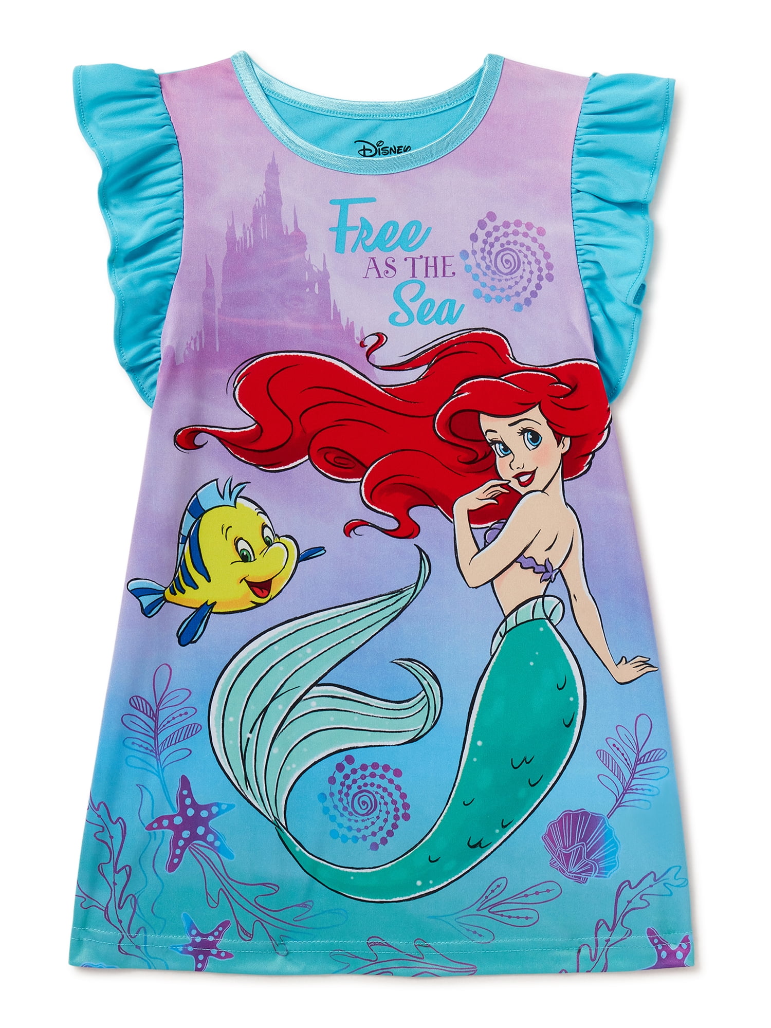 The Little Mermaid Toddler Girls Flutter Sleeve Nightgown Pajamas ...