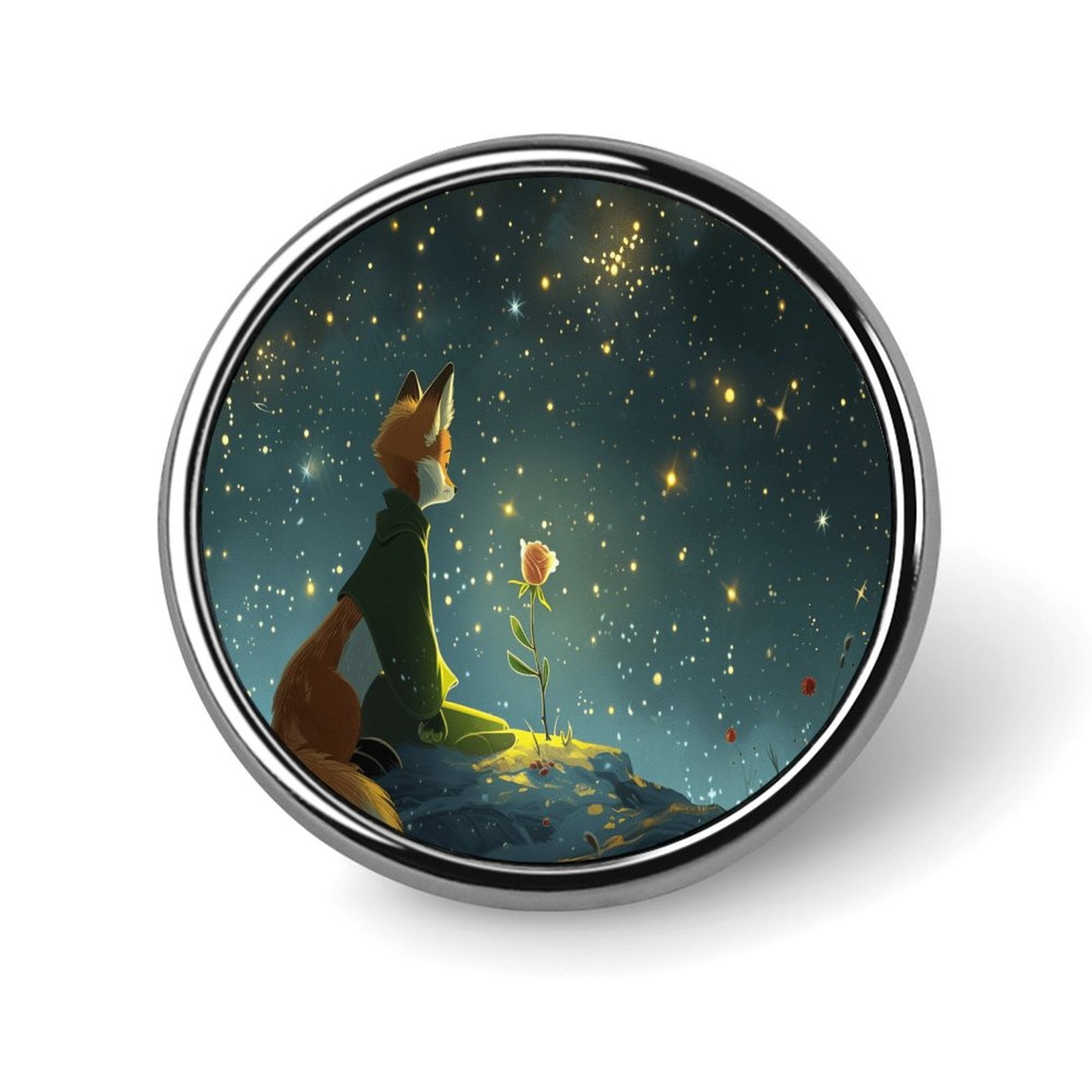 The Little Prince And Rose on Planet in Night Lapel Pin Round Art Badge ...