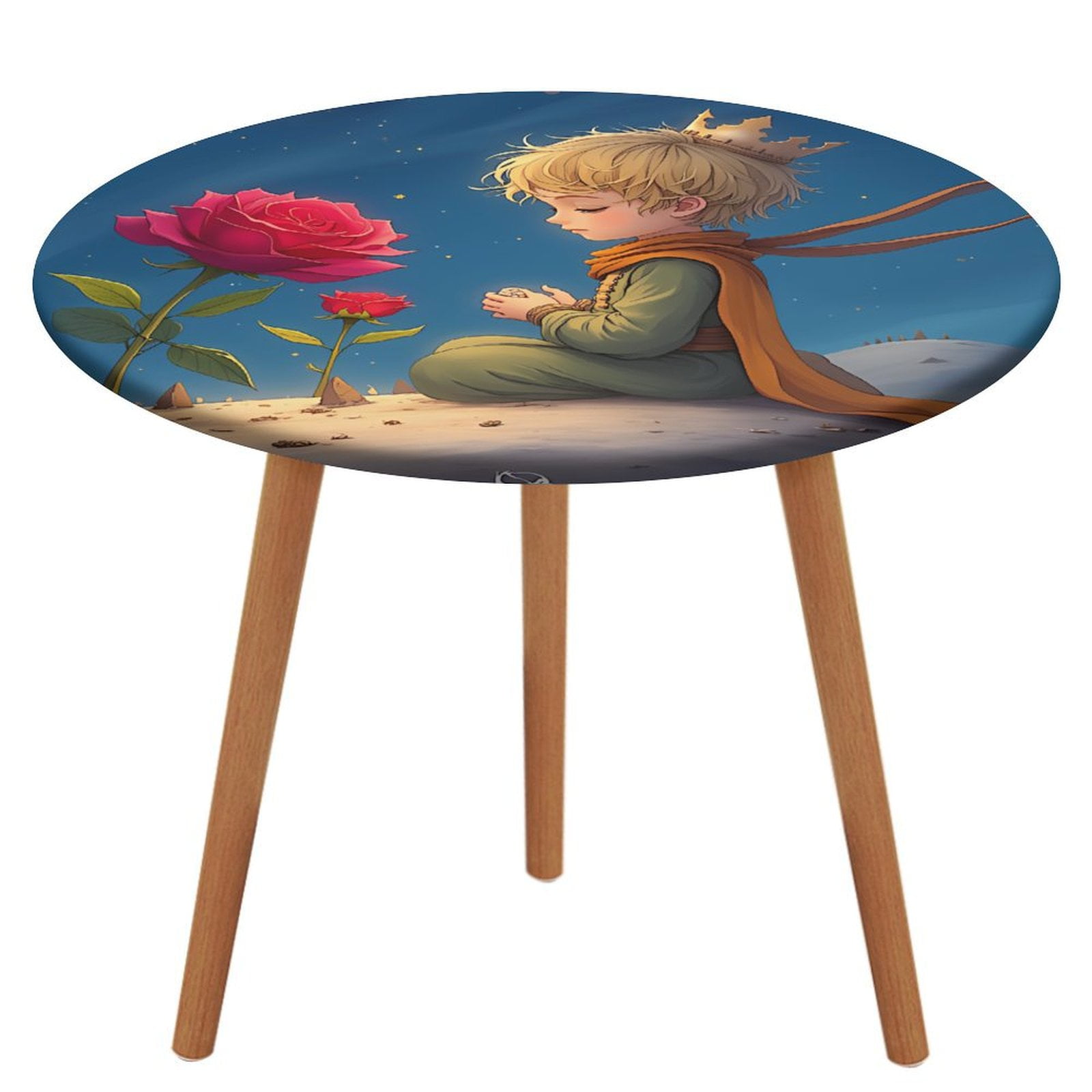 Red Rose And Fox Pattern Round Tablecloth Waterproof Elastic Table ...