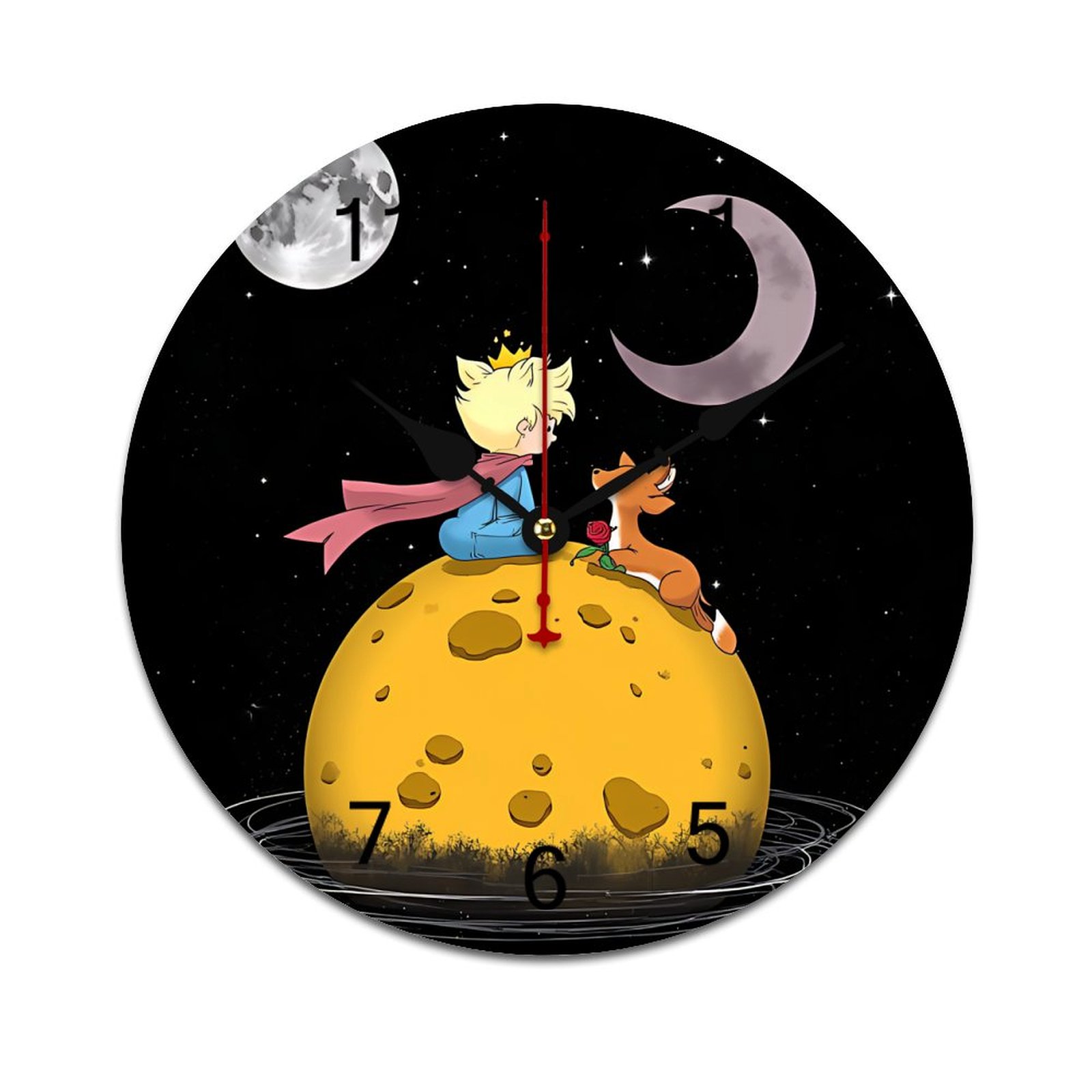 The Little Prince's Red Rose And Fox Printed Silent Wall Clock Round ...