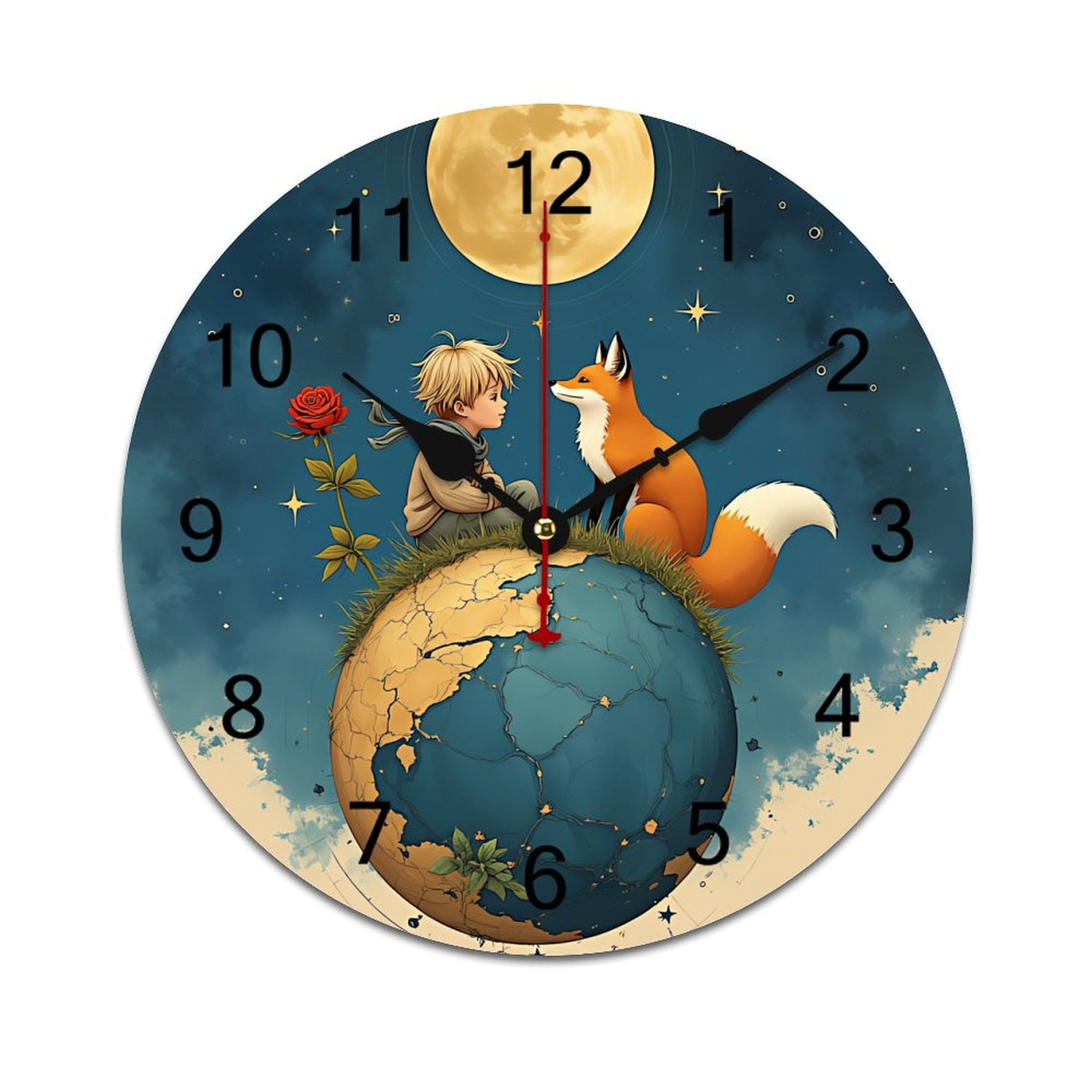 The Little Prince's Red Rose And Fox Printed Silent Wall Clock Round ...