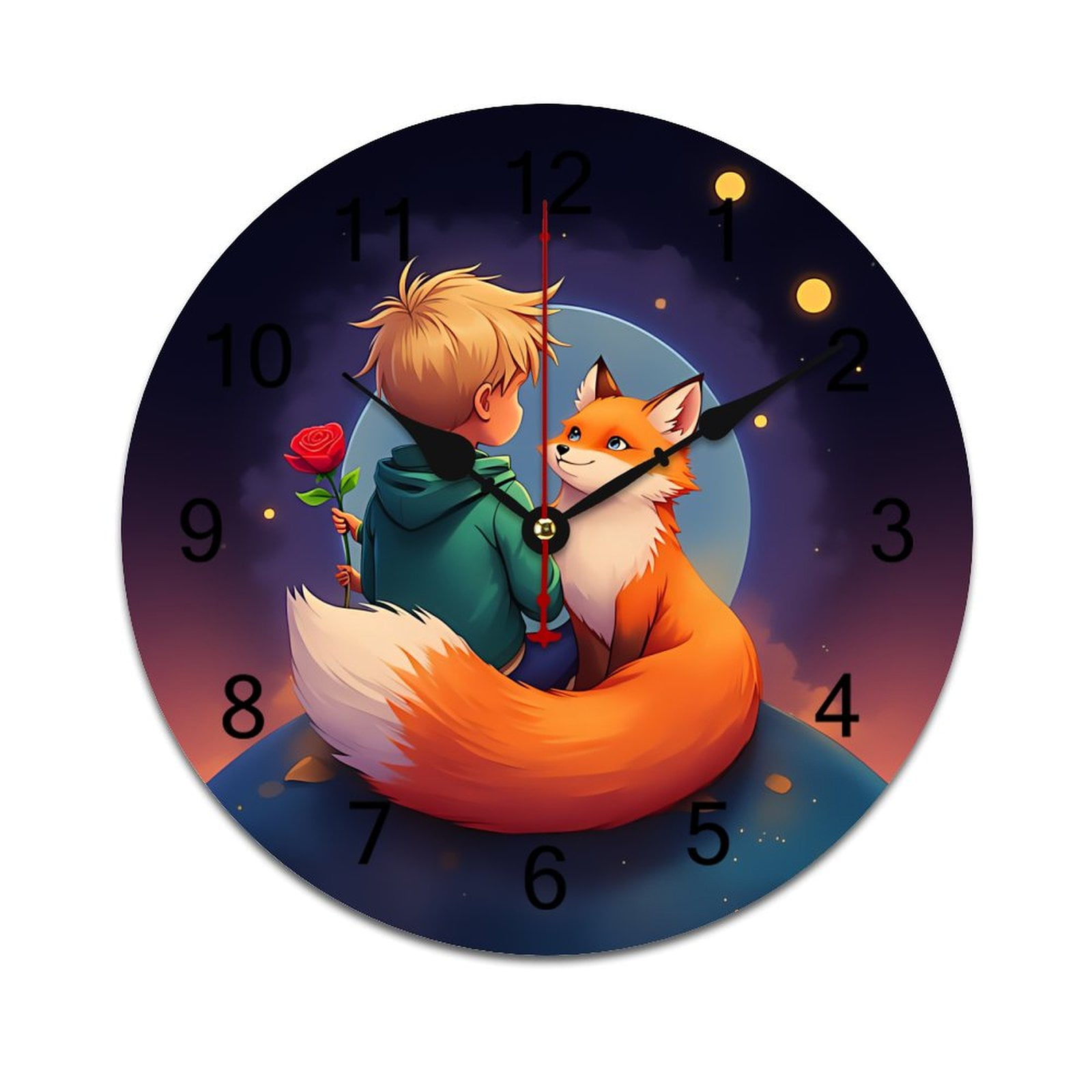 The Little Prince's Red Rose And Fox Printed Silent Wall Clock Round ...
