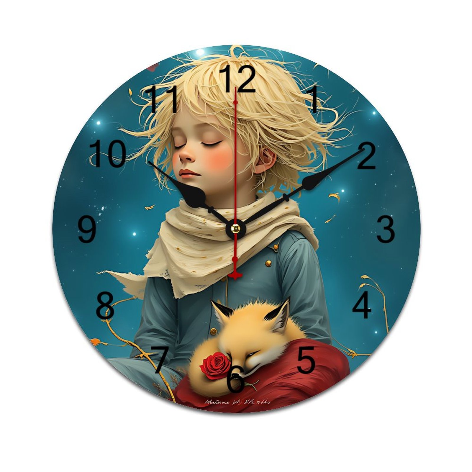The Little Prince's Red Rose And Fox Printed Silent Wall Clock Round ...