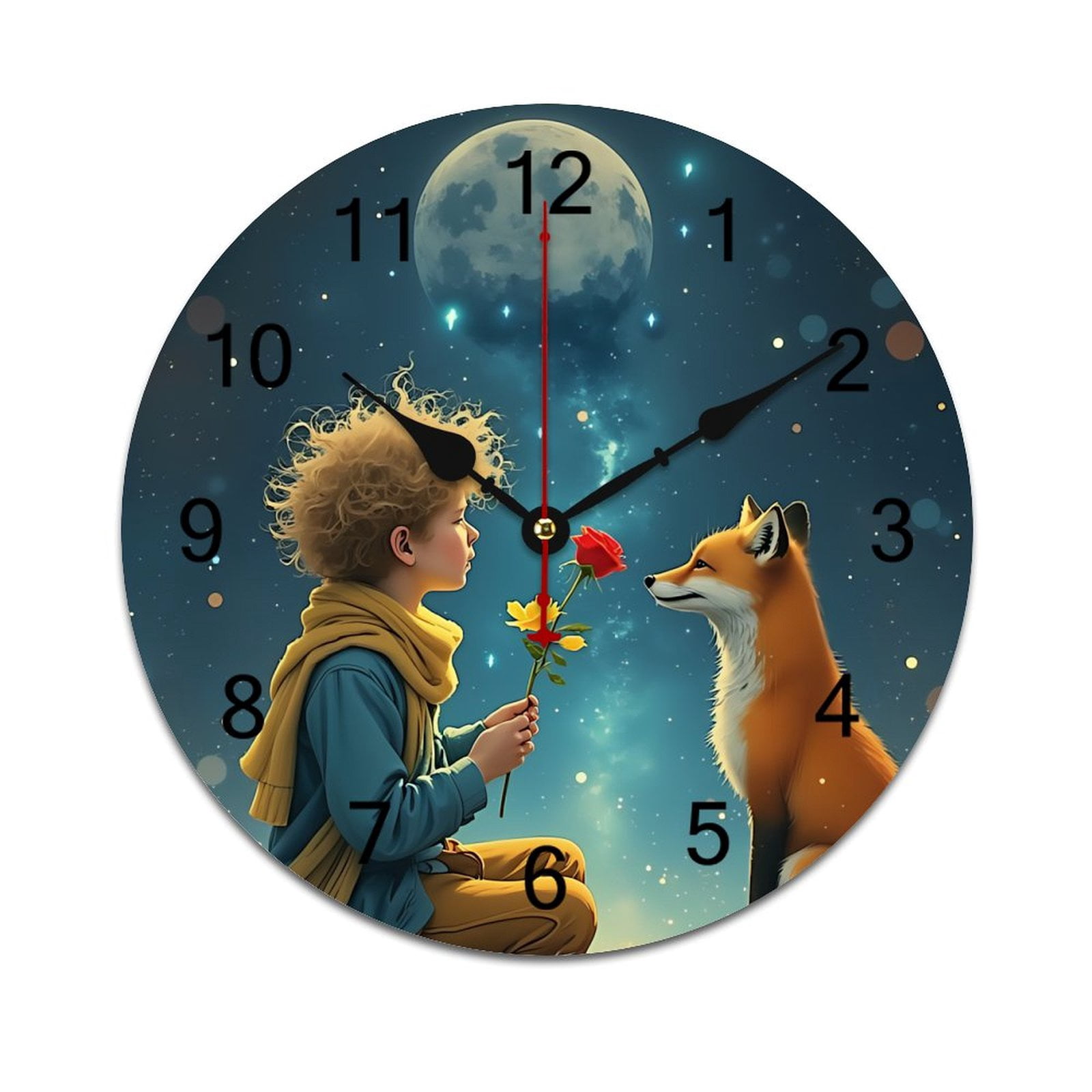 The Little Prince's Red Rose And Fox Printed Silent Wall Clock Round ...
