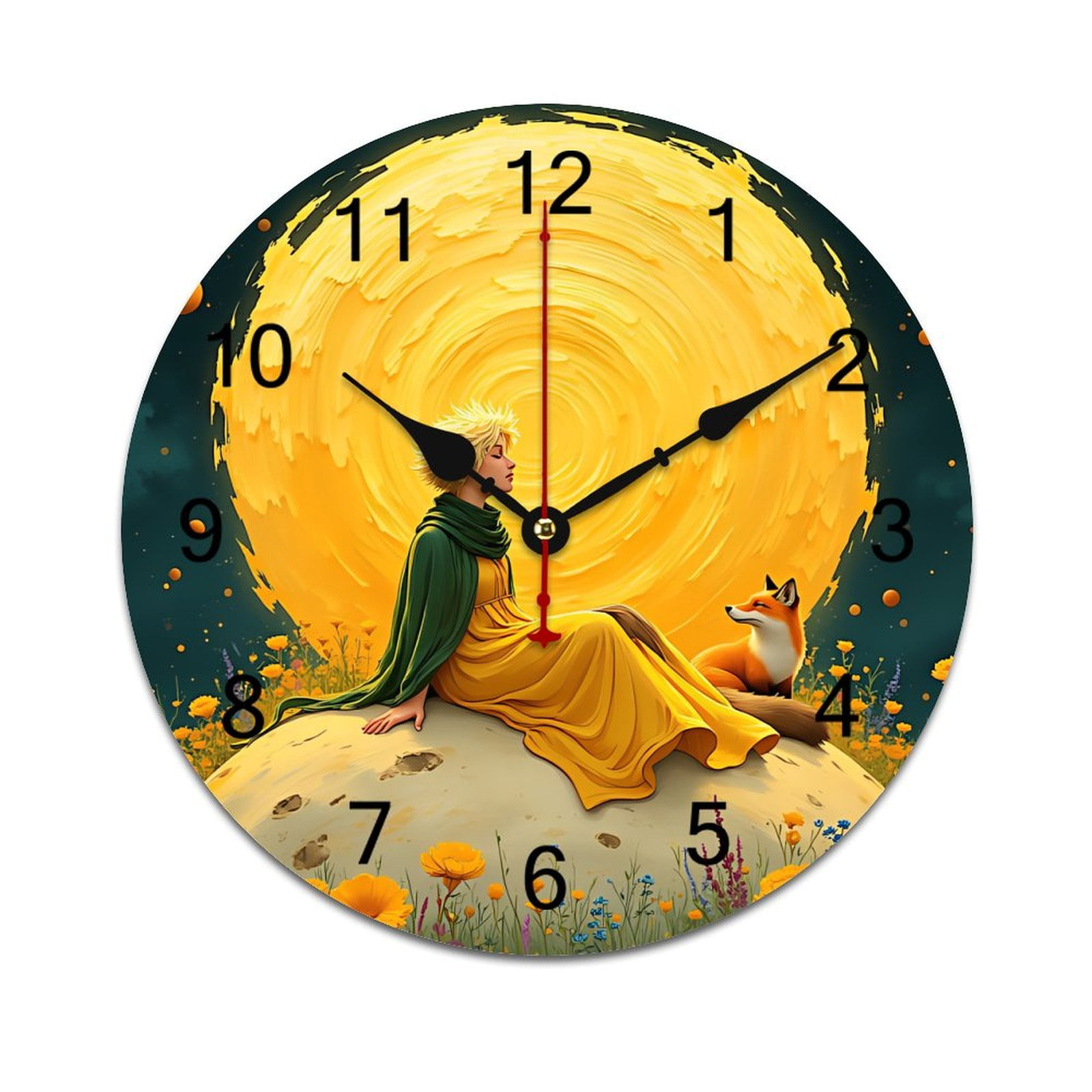 The Little Prince's Red Rose And Fox Time Decorative Wall Clocks Round ...
