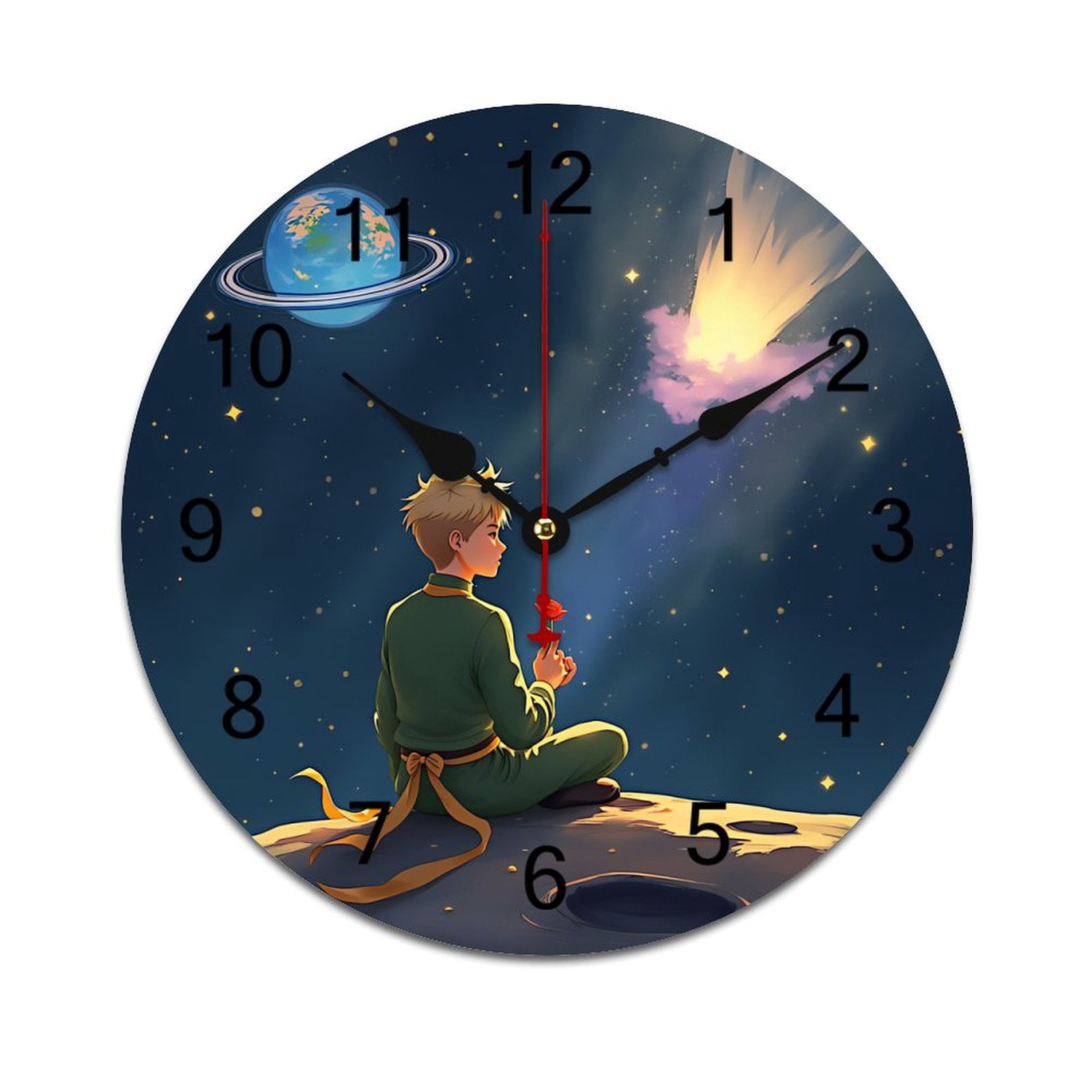 The Little Prince's Red Rose And Fox Time Decorative Wall Clocks Round ...