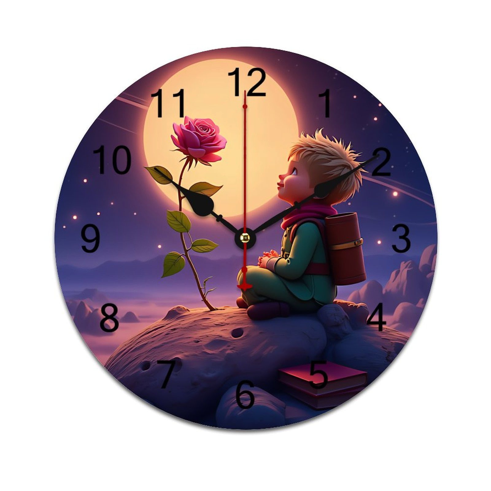 The Prince's Red Rose Printed Silent Wall Clock Round Kitchen Clock ...