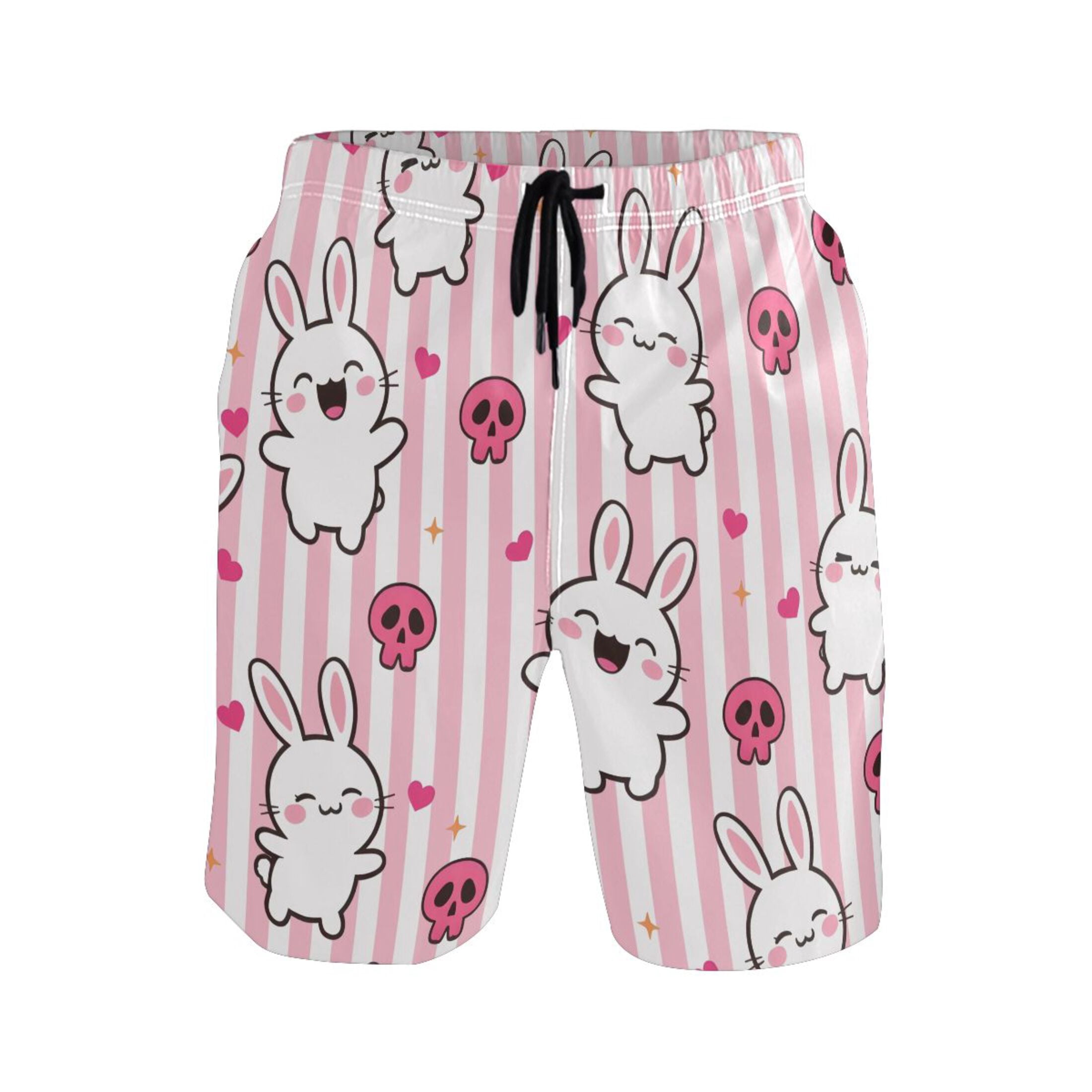 The Little Rabbit Skull Is Pink and White Mens Swim Trunks Quick Dry ...