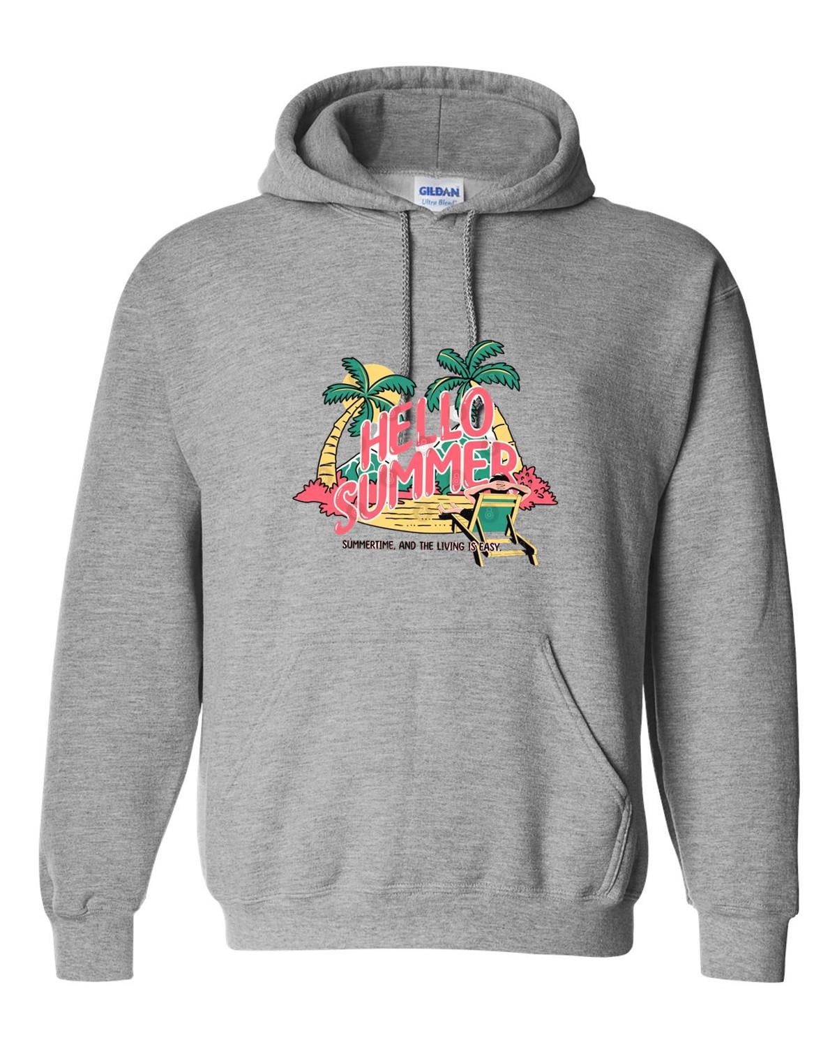 The Living Is Easy Hello Summer Vacation Vibe Quote Graphic Hoodie ...
