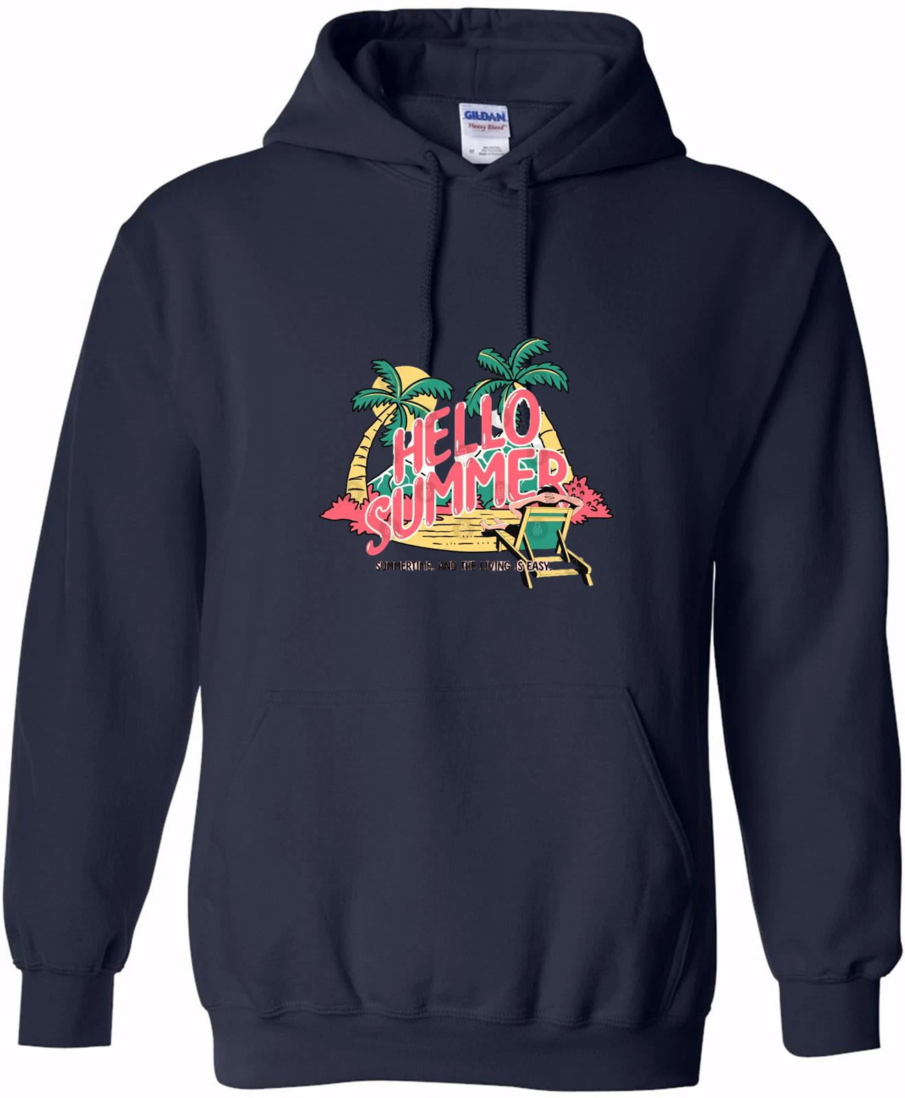 The Living Is Easy Hello Summer Vacation Vibe Quote Graphic Hoodie ...