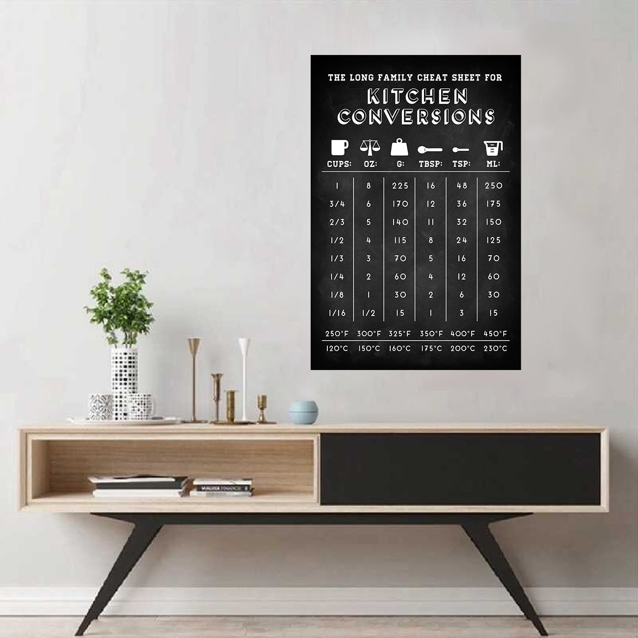 The Long Family Cheat Sheet For Kitchen Conversions Poster 11 x 17 Inch ...