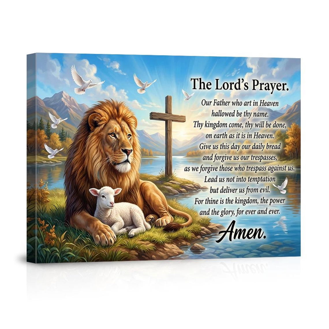 The Lord S Prayer Lion And Lamb Christian Religious For Home Canvas ...