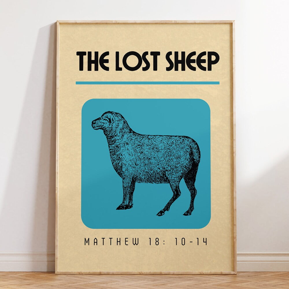 The Lost Sheep Print: Retro Bible Verse Poster UNFRAMED PAPER POSTER ...