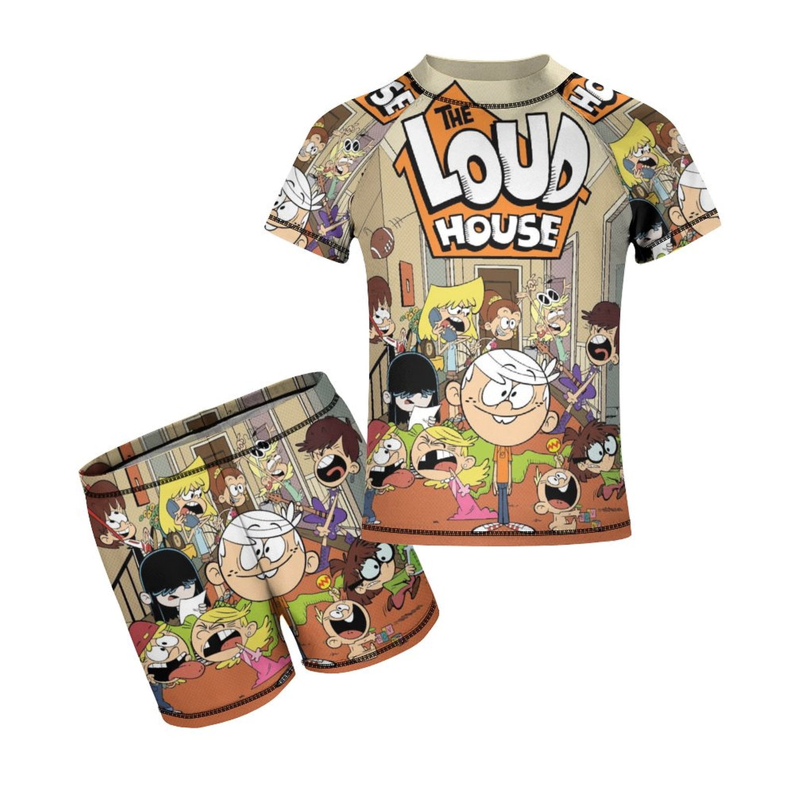 The Loud House Boys 2-Piece Swimsuit Set, Short Sleeve Rash Guard ...
