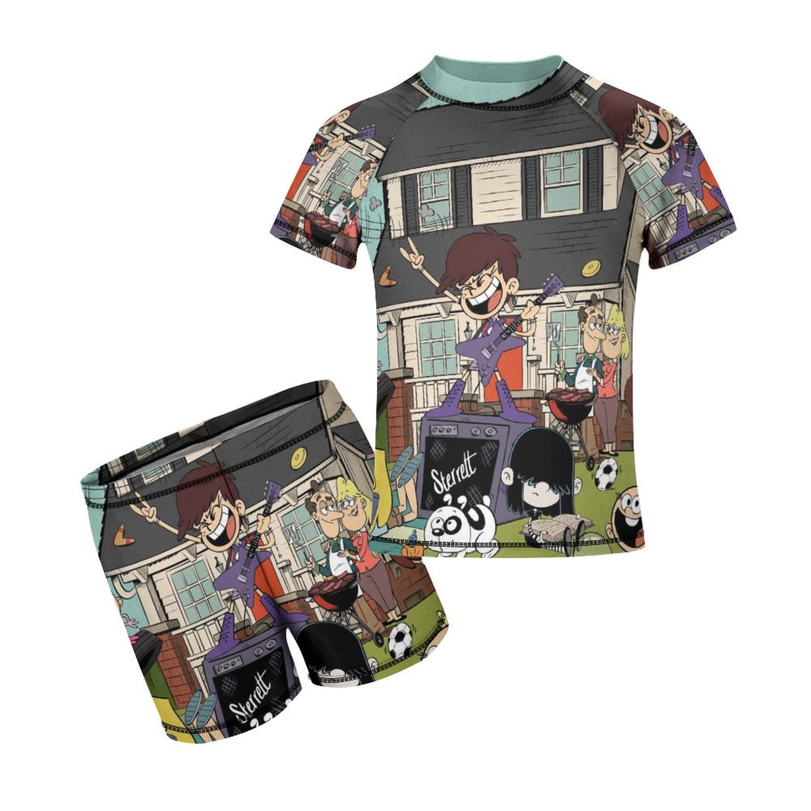 The Loud House Boys 2-Piece Swimsuit Set, Short Sleeve Rash Guard ...