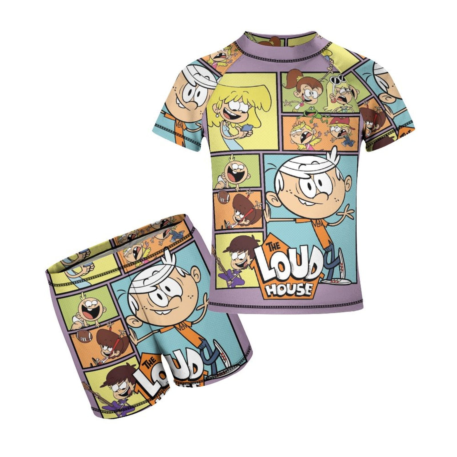 The Loud House Boys 2-Piece Swimsuit Set, Short Sleeve Rash Guard ...