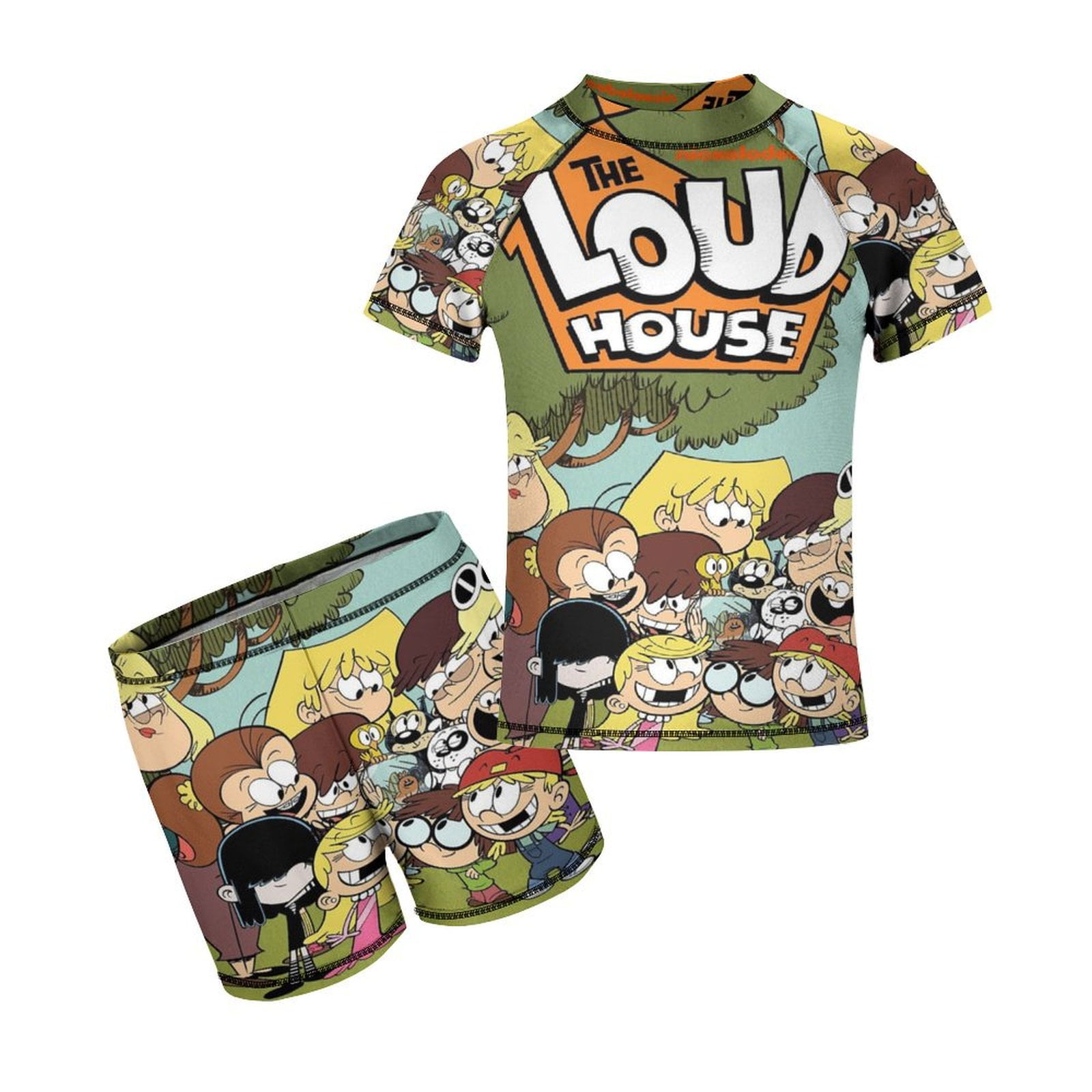 The Loud House Boys 2-Piece Swimsuit Set, Short Sleeve Rash Guard ...