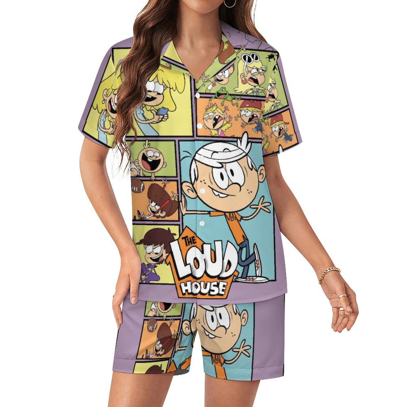 The Loud House Women Pajamas Set Short Sleeve Sleepwear Button Down ...