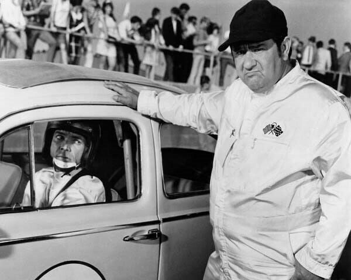 The Love Bug Dean Jones at wheel of Herbie Buddy Hackett by car door ...