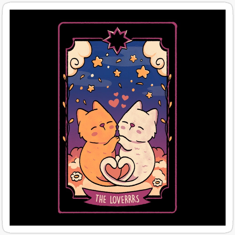 The Lovers Cat Valentines Tarot Sticker Phone Decal Water Bottle ...