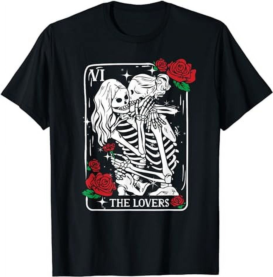 The Lovers Tarot Card Occult Skeleton Roses Gothic Kissing T Shirt
