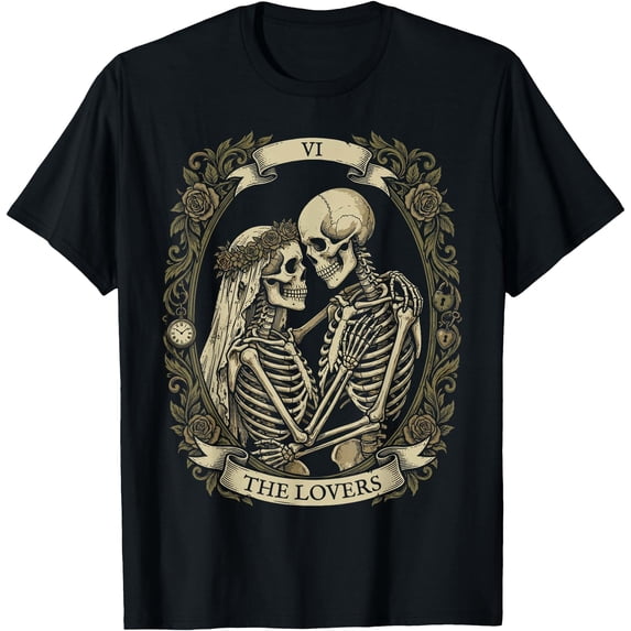 The Lovers Tarot Card Skeleton Spooky Halloween Valentine T-Shirt ...