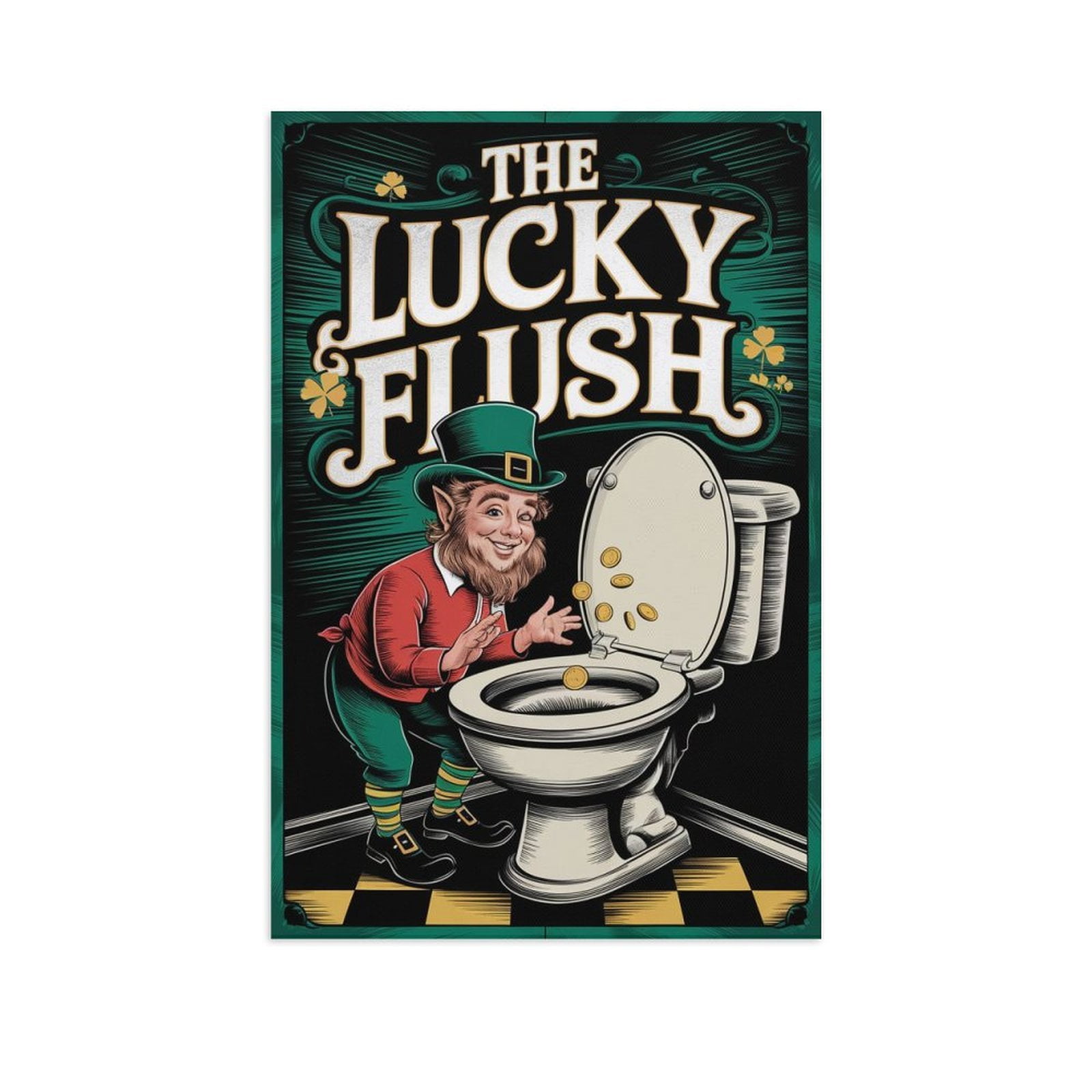 The Lucky Flush Leprechaun Toilet Poster Vintage Bathroom Wall Art with ...
