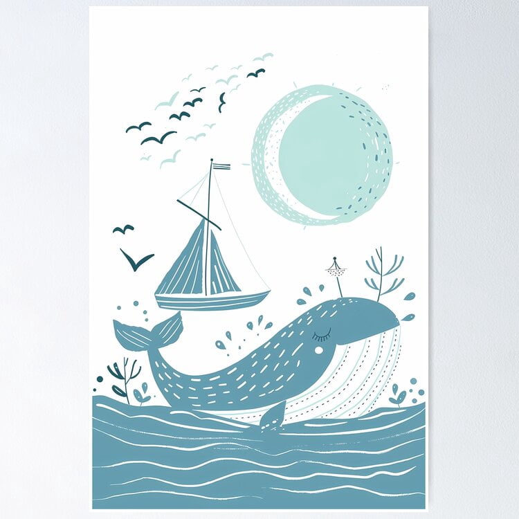 The Magic Whale of the Oceans Poster - KIRA.446, UNFRAMED-12x18 ...