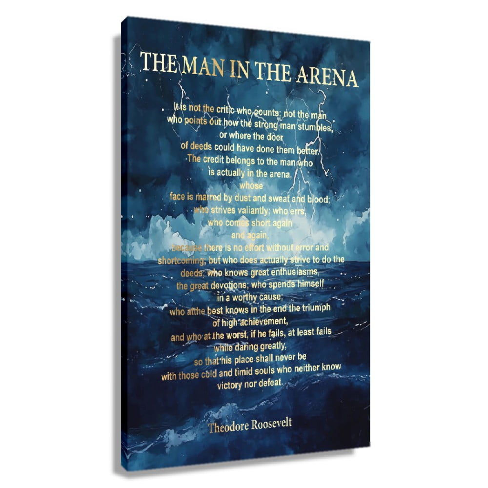 The Man In The Arena Poem Canvas Wall Art, Inspirational Quote Poster ...