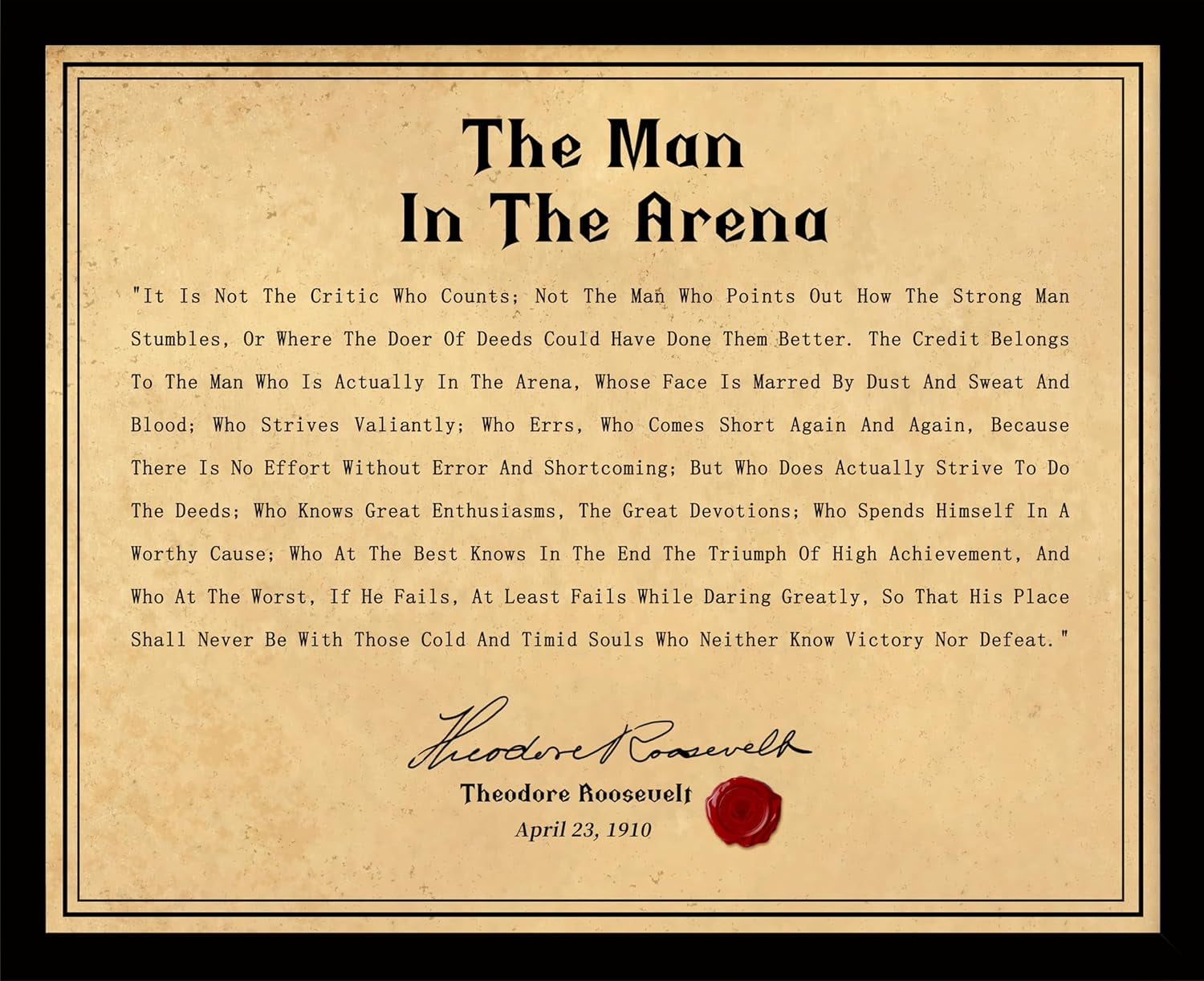The Man In The Arena Poster Unframed, 8x10, Theodore Roosevelt Quotes ...