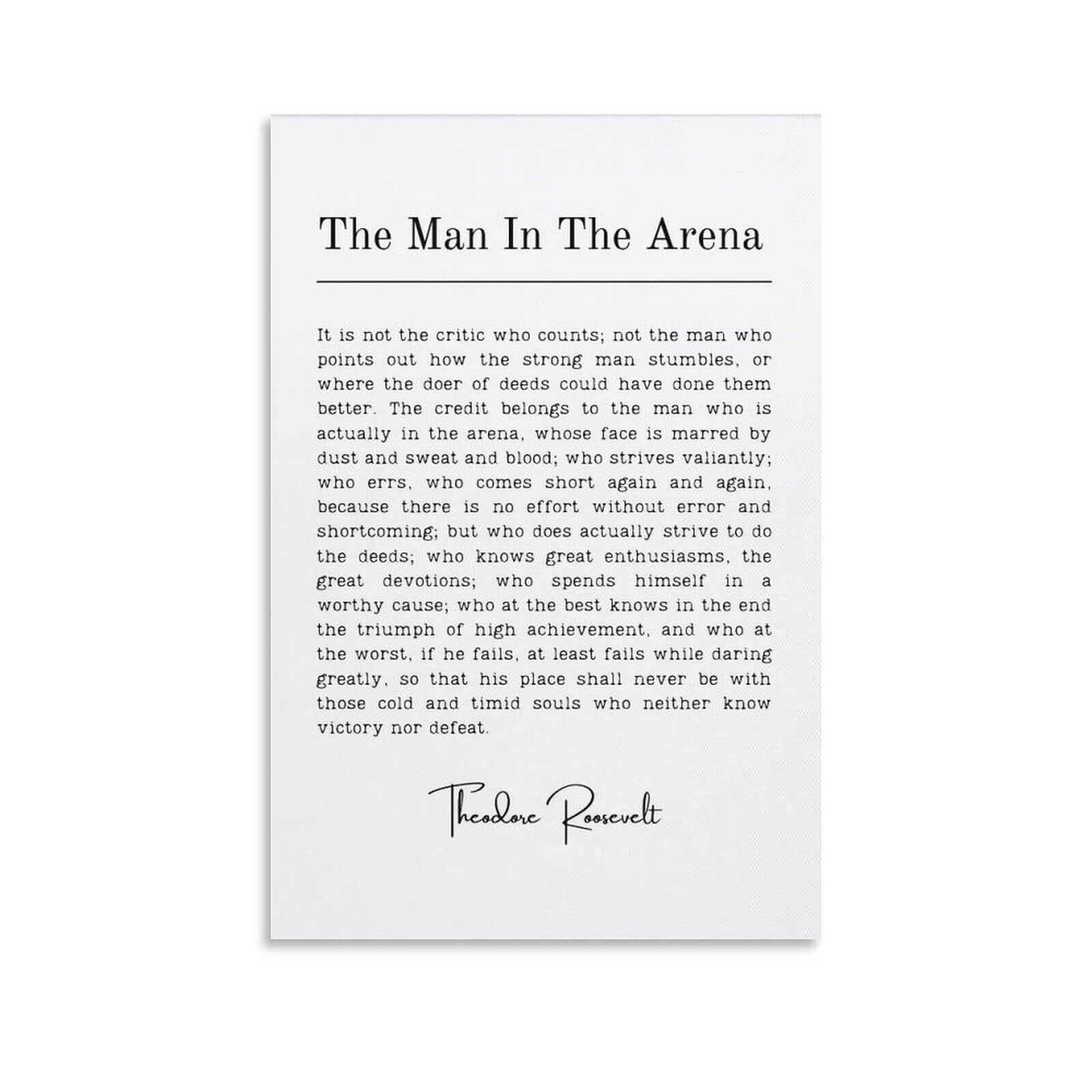 The Man In The Arena Theodore Roosevelt Poster Motivational History ...