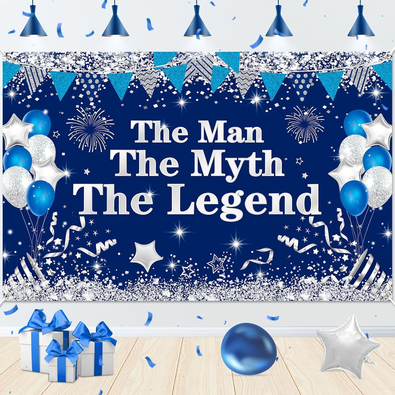 The Man The Myth The Legend Decorations Backdrop Banner, Blue Silver ...